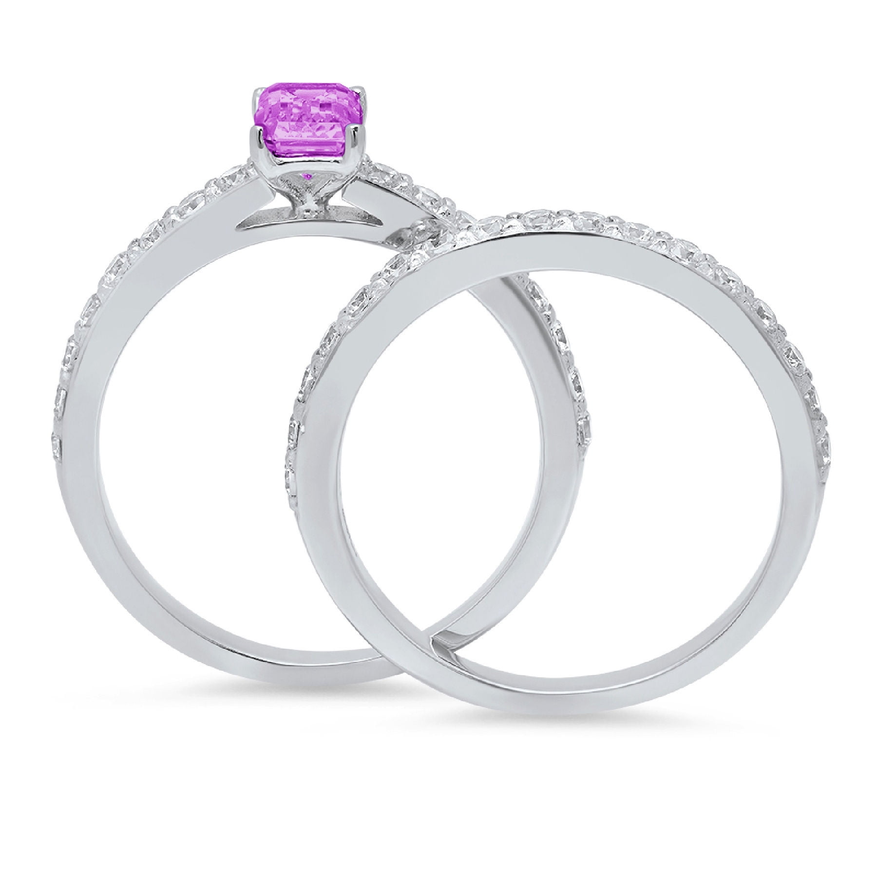 Clara Pucci 18k White Gold Emerald Cut 0 5ct Simulated Alexandrite
