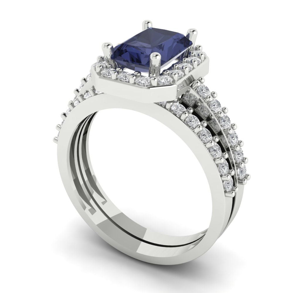 Clara Pucci 18K White Gold Emerald Cut 1.5Ct Simulated Blue Sapphire ...