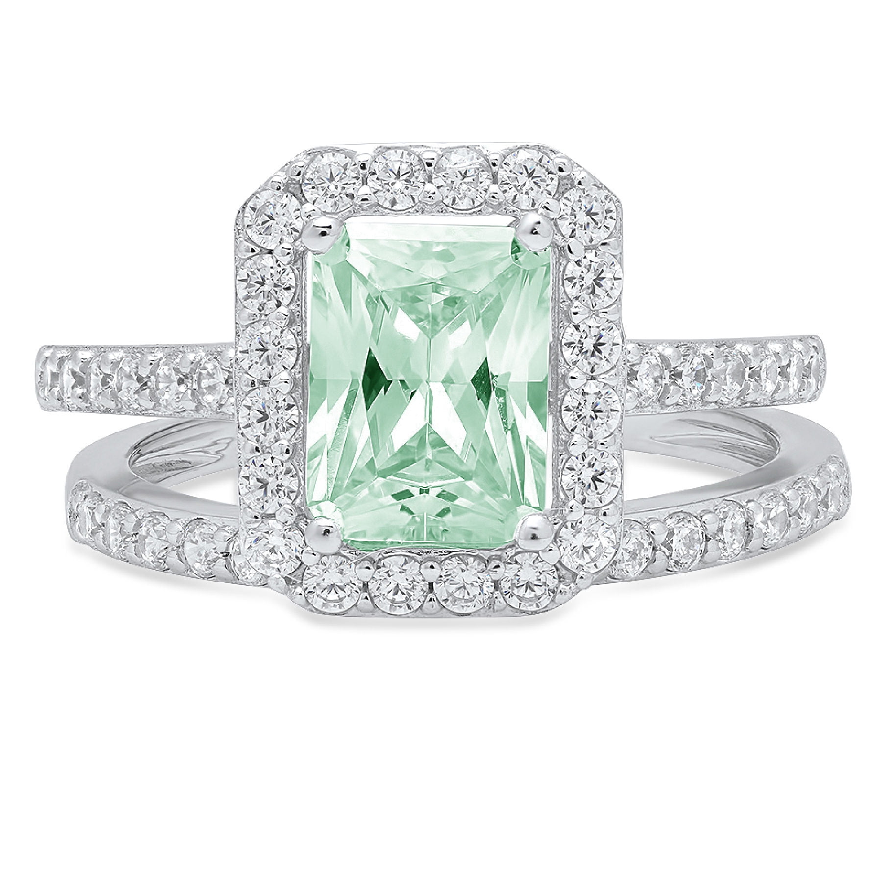 Clara Pucci 18K White Gold Emerald Cut 1.5Ct Simulated Green Diamond ...