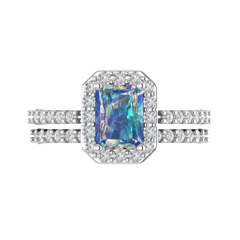 Clara Pucci 18k White Gold Emerald Cut 1 5ct Synthetic Blue Moissanite