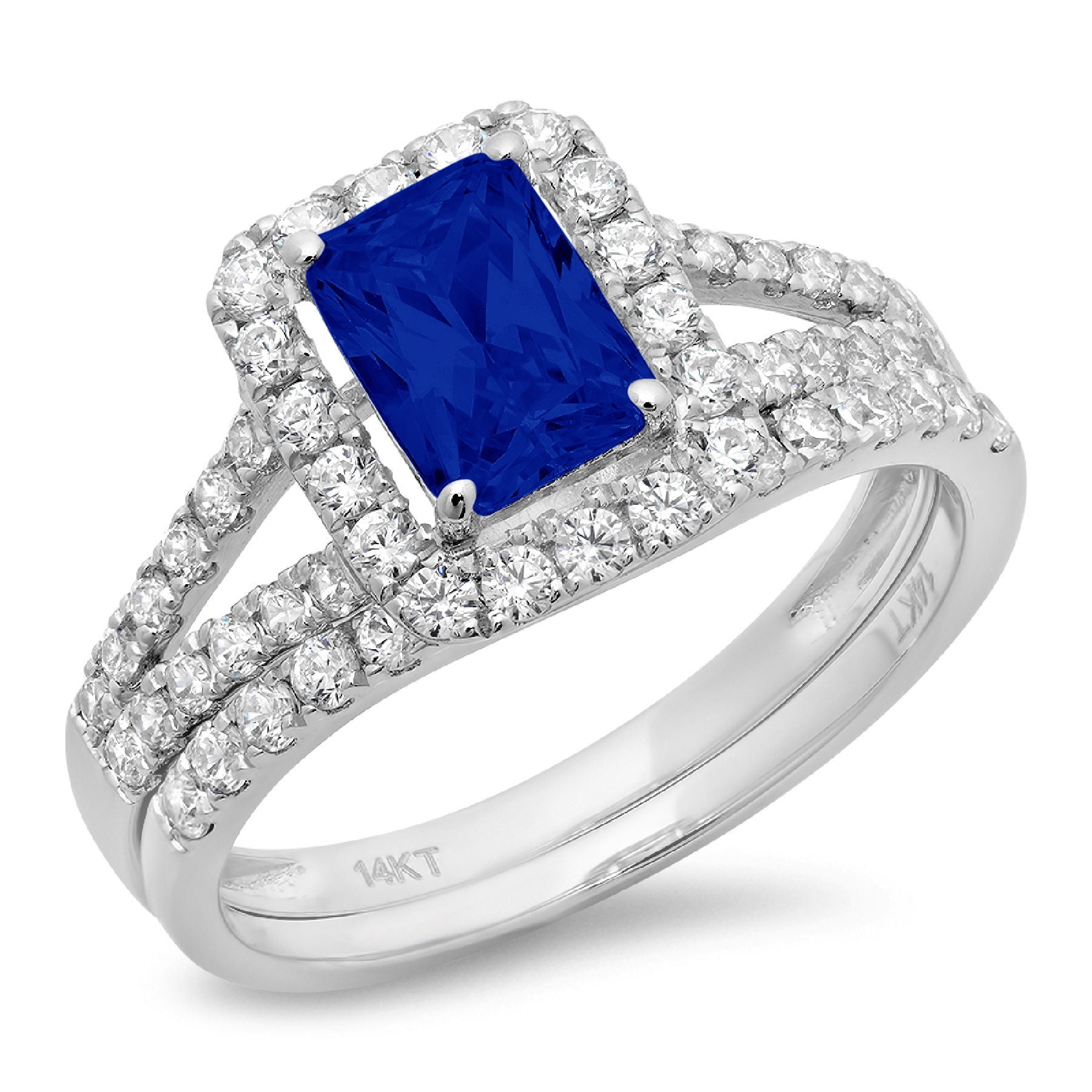 Clara Pucci 18K White Gold Emerald Cut 1Ct Simulated Blue Sapphire ...