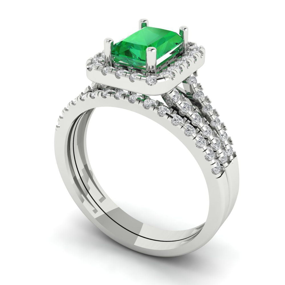 Clara Pucci 18K White Gold Emerald Cut 1Ct Simulated Emerald Engagement ...
