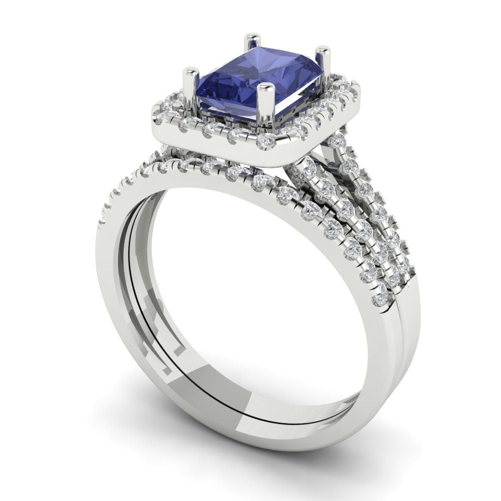 Clara Pucci 18K White Gold Emerald Cut 1Ct Simulated Tanzanite ...