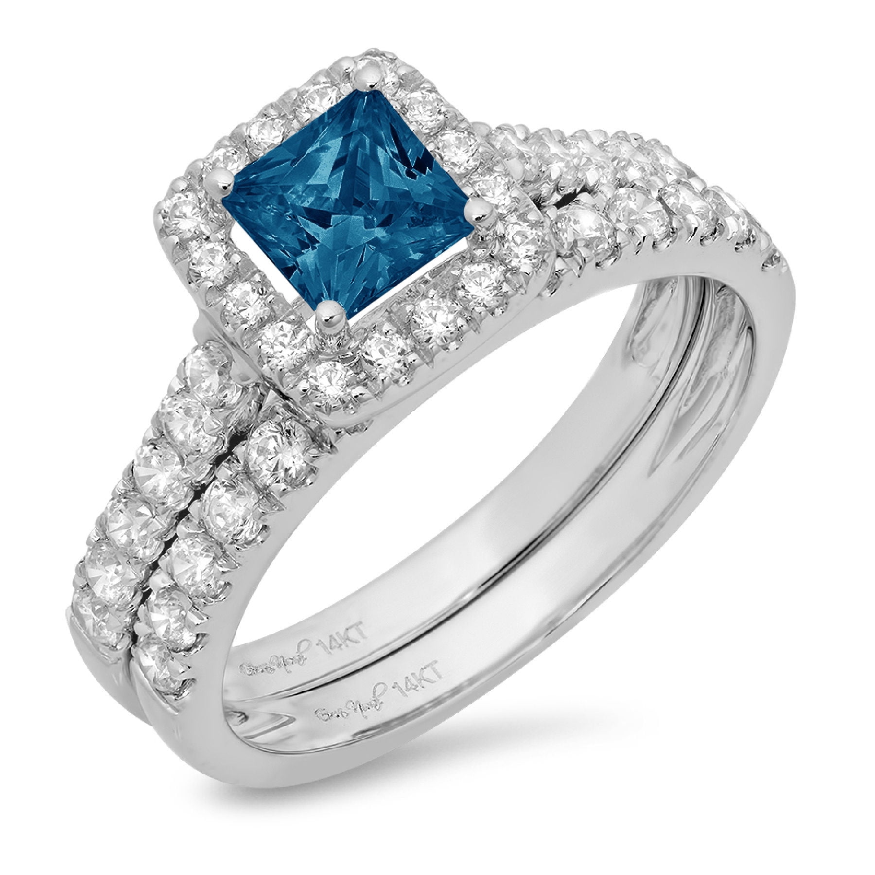 Clara Pucci 18K White Gold Princess Cut 0.75Ct Natural London Blue ...