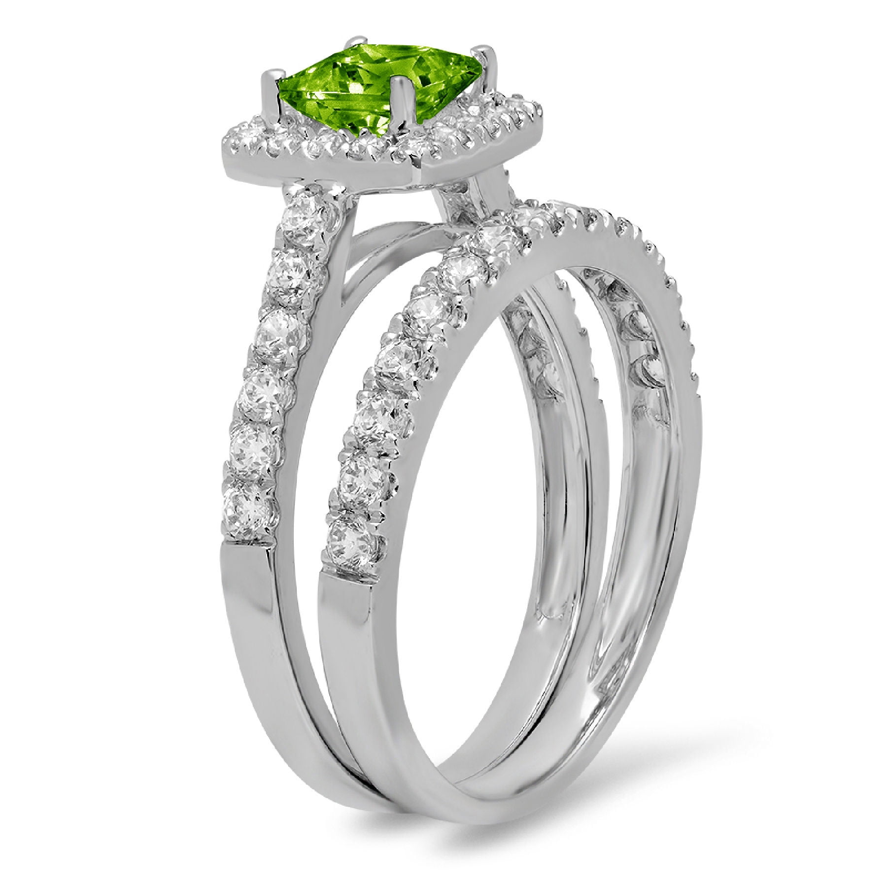 Clara Pucci 18K White Gold Princess Cut 0.75Ct Natural Peridot ...