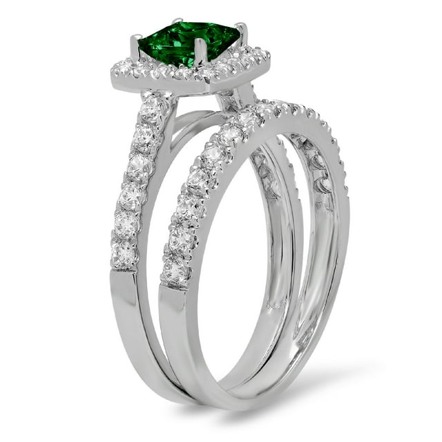 Clara Pucci 18k White Gold Princess Cut 0 75ct Simulated Emerald