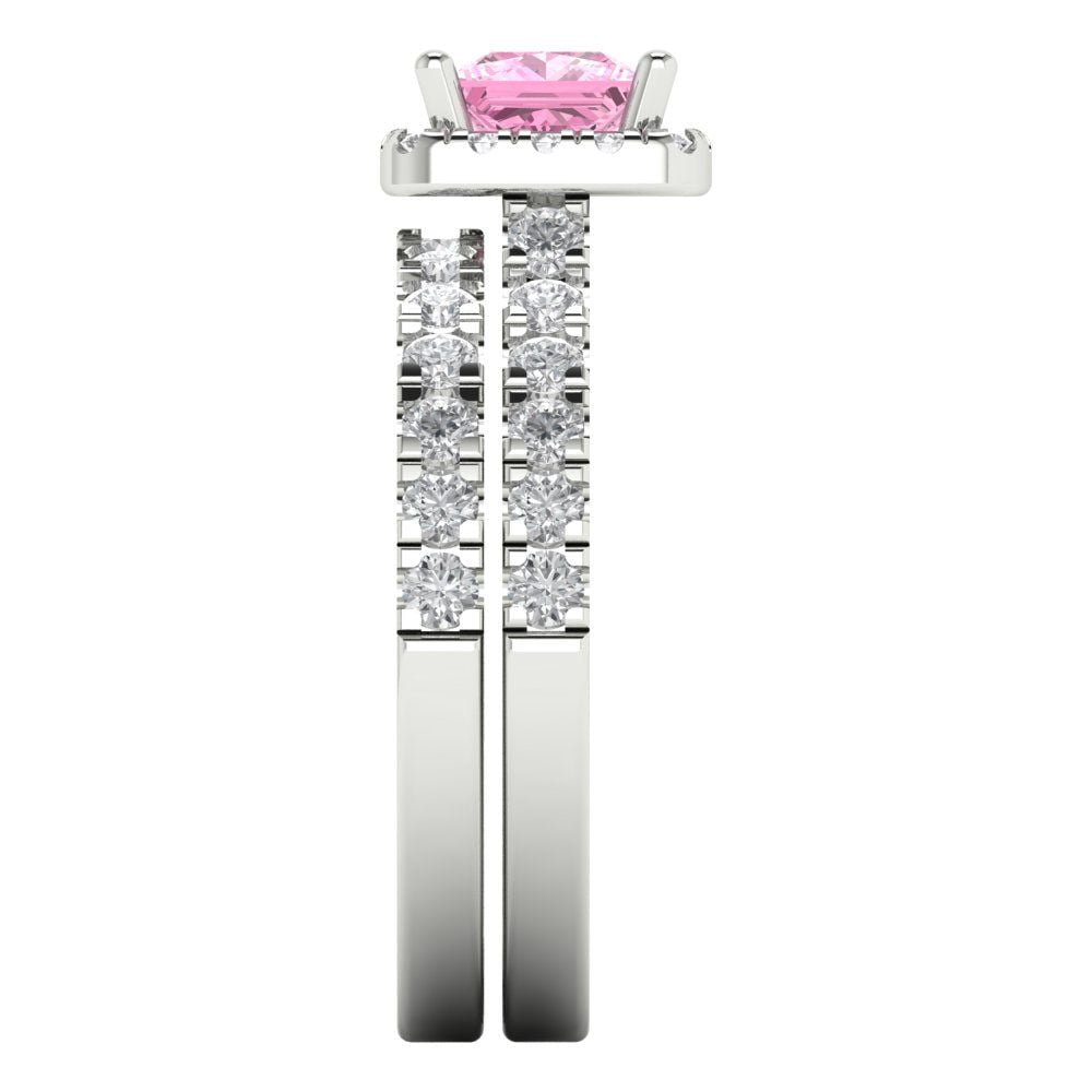 Clara Pucci 18K White Gold Princess Cut 0.75Ct Simulated Pink Diamond ...