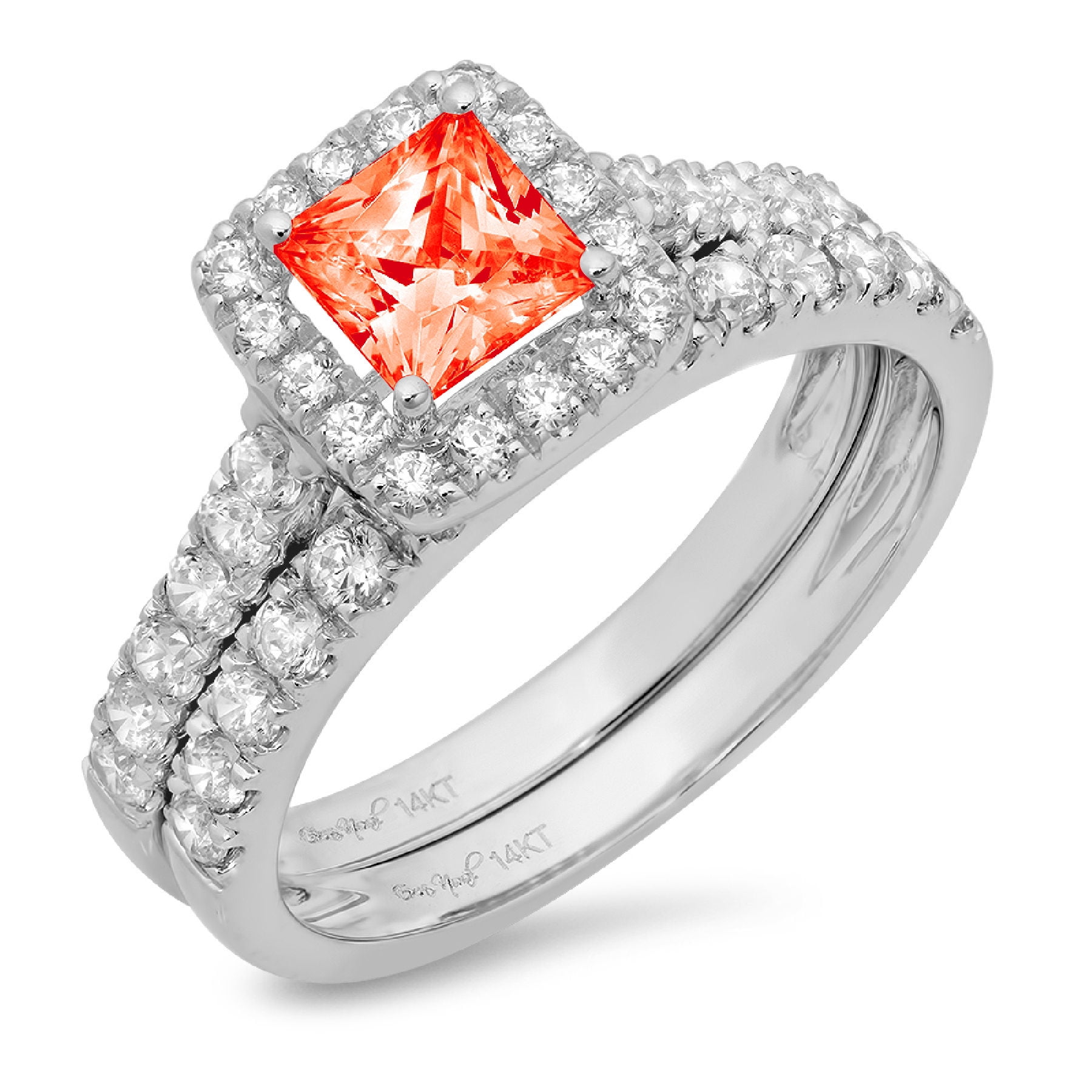 Clara Pucci 18K White Gold Princess Cut 0.75Ct Simulated Red Diamond ...