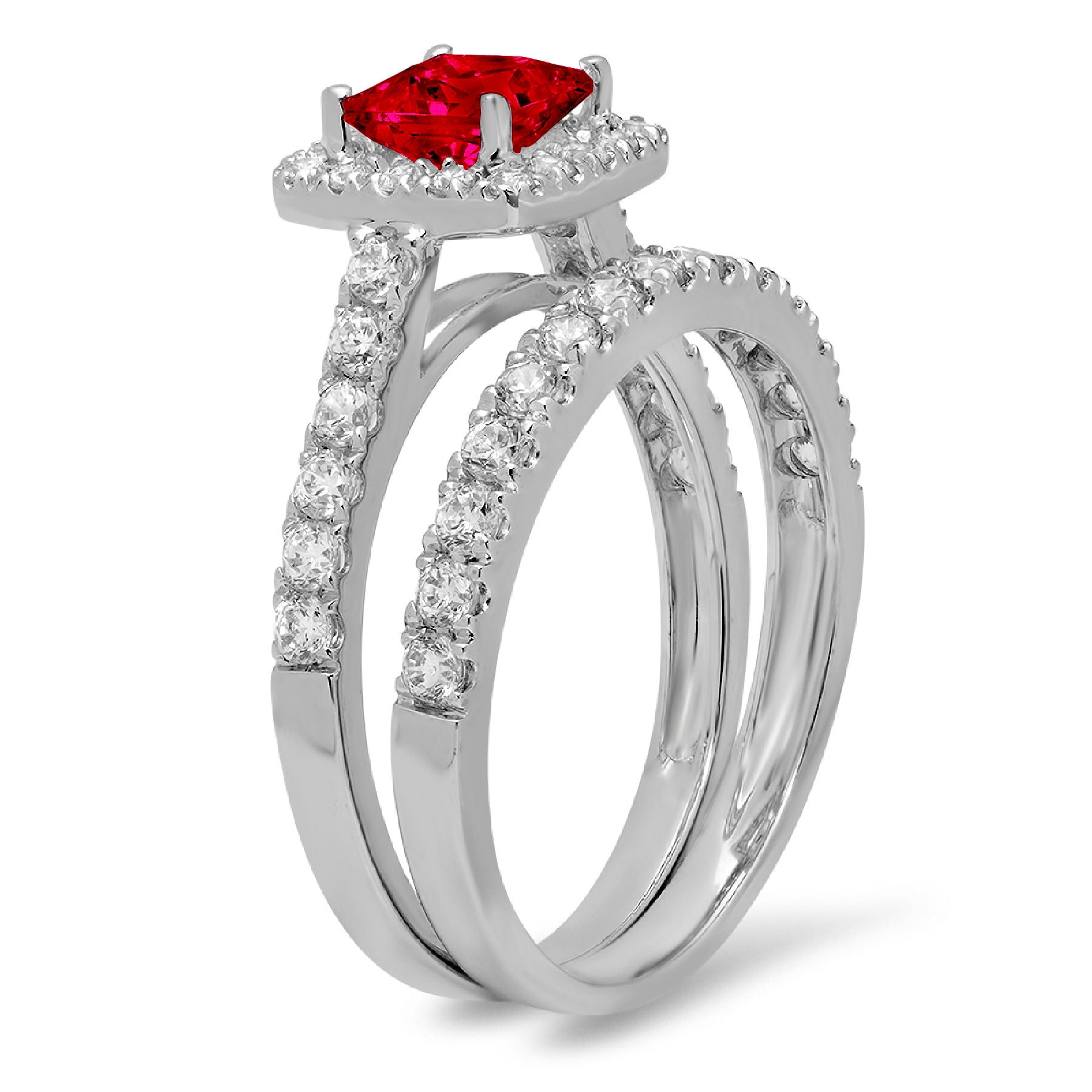 Clara Pucci 18K White Gold Princess Cut 0.75Ct Simulated Ruby ...