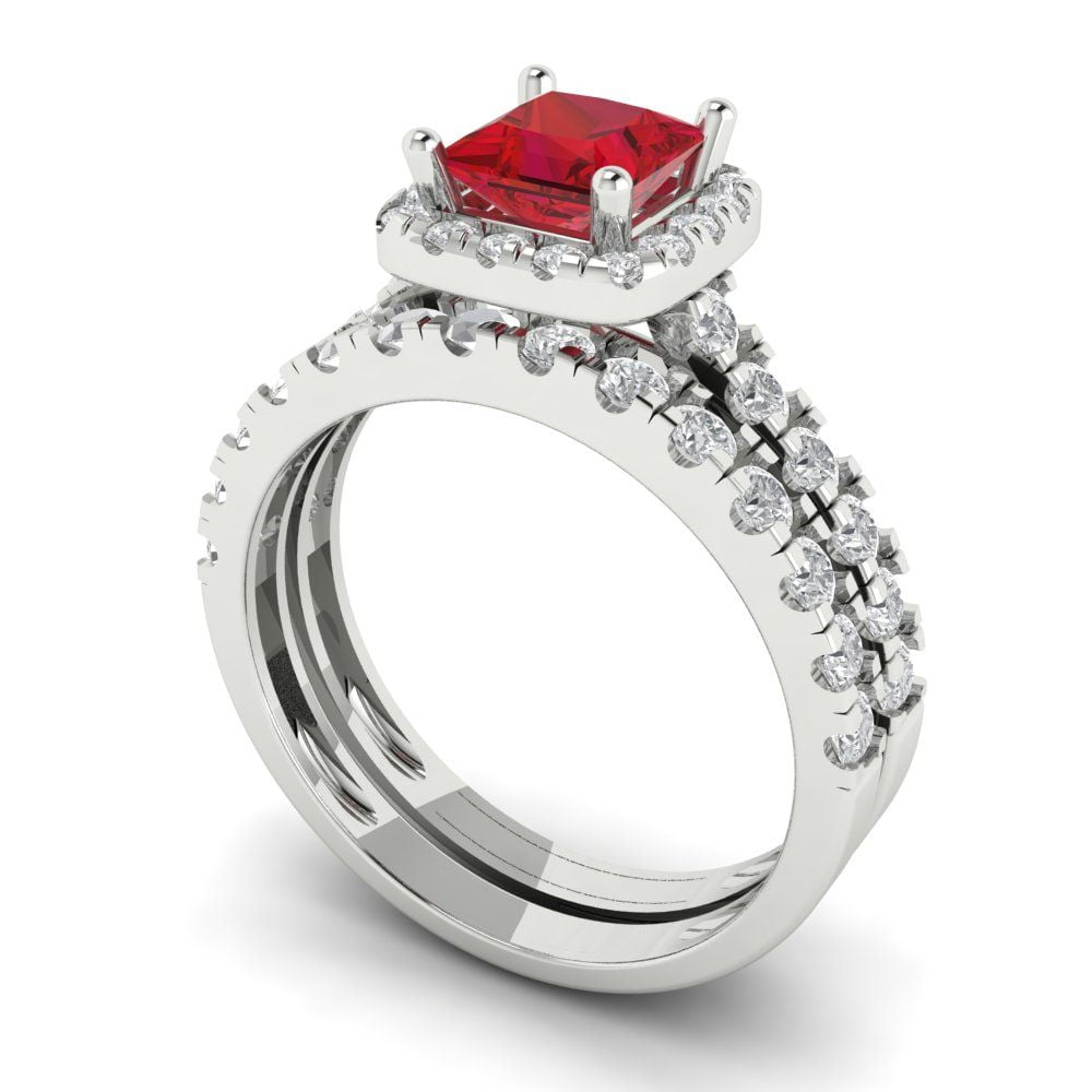 Clara Pucci 18K White Gold Princess Cut 0.75Ct Simulated Ruby ...