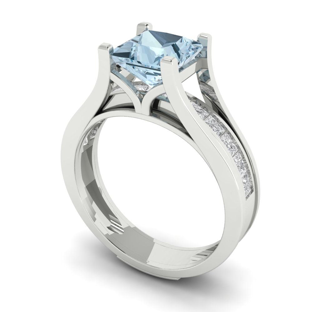Clara Pucci 18K White Gold Princess Cut 1.5Ct Natural Aquamarine ...