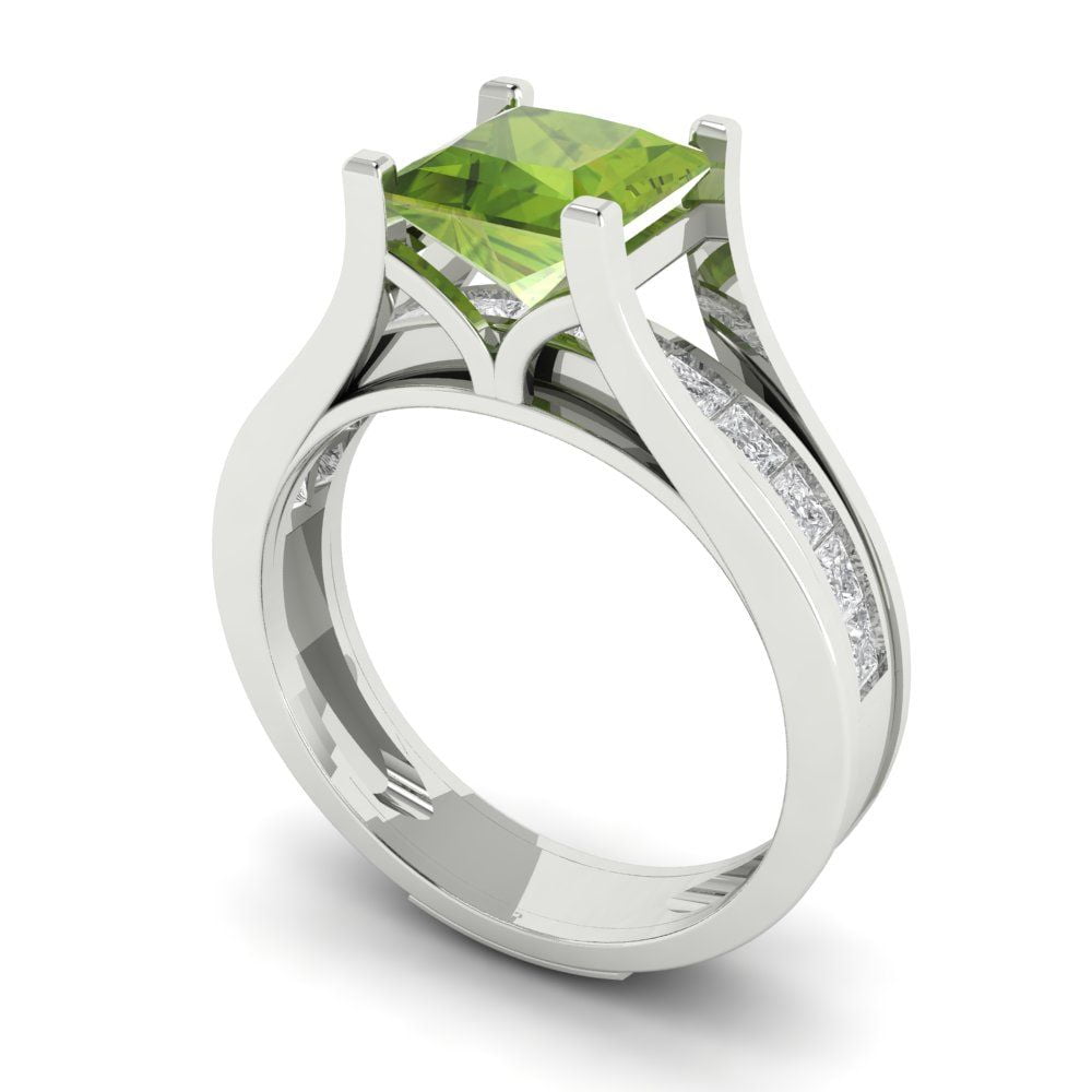Clara Pucci 18K White Gold Princess Cut 1.5Ct Natural Peridot ...