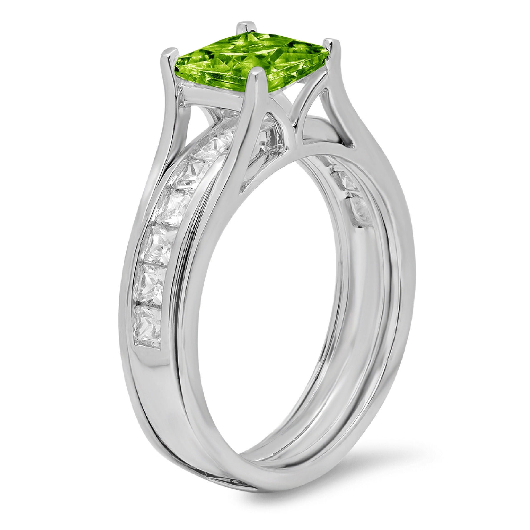 Clara Pucci 18K White Gold Princess Cut 1.5Ct Natural Peridot ...