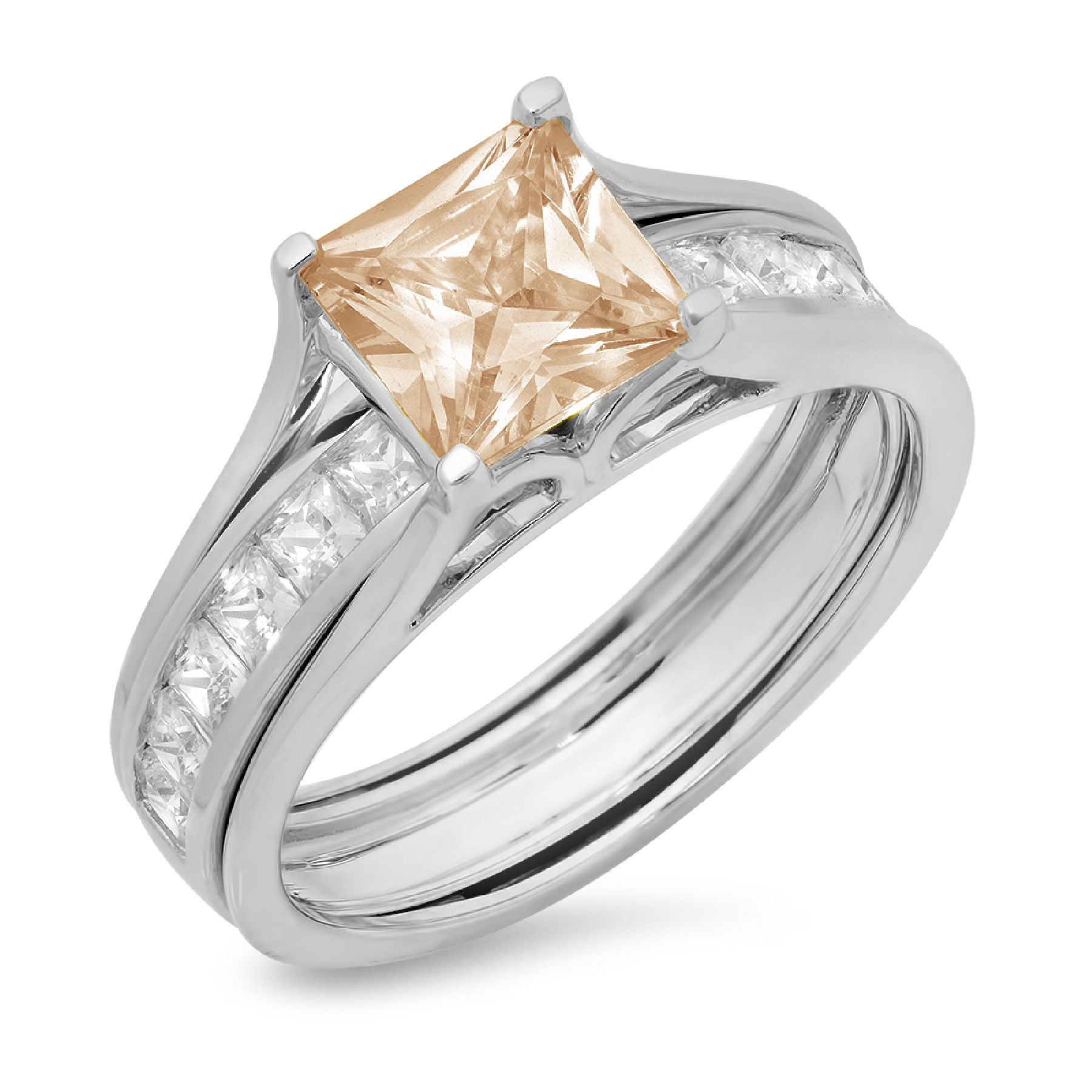 Clara Pucci 18K White Gold Princess Cut 1.5Ct Simulated Champagne ...