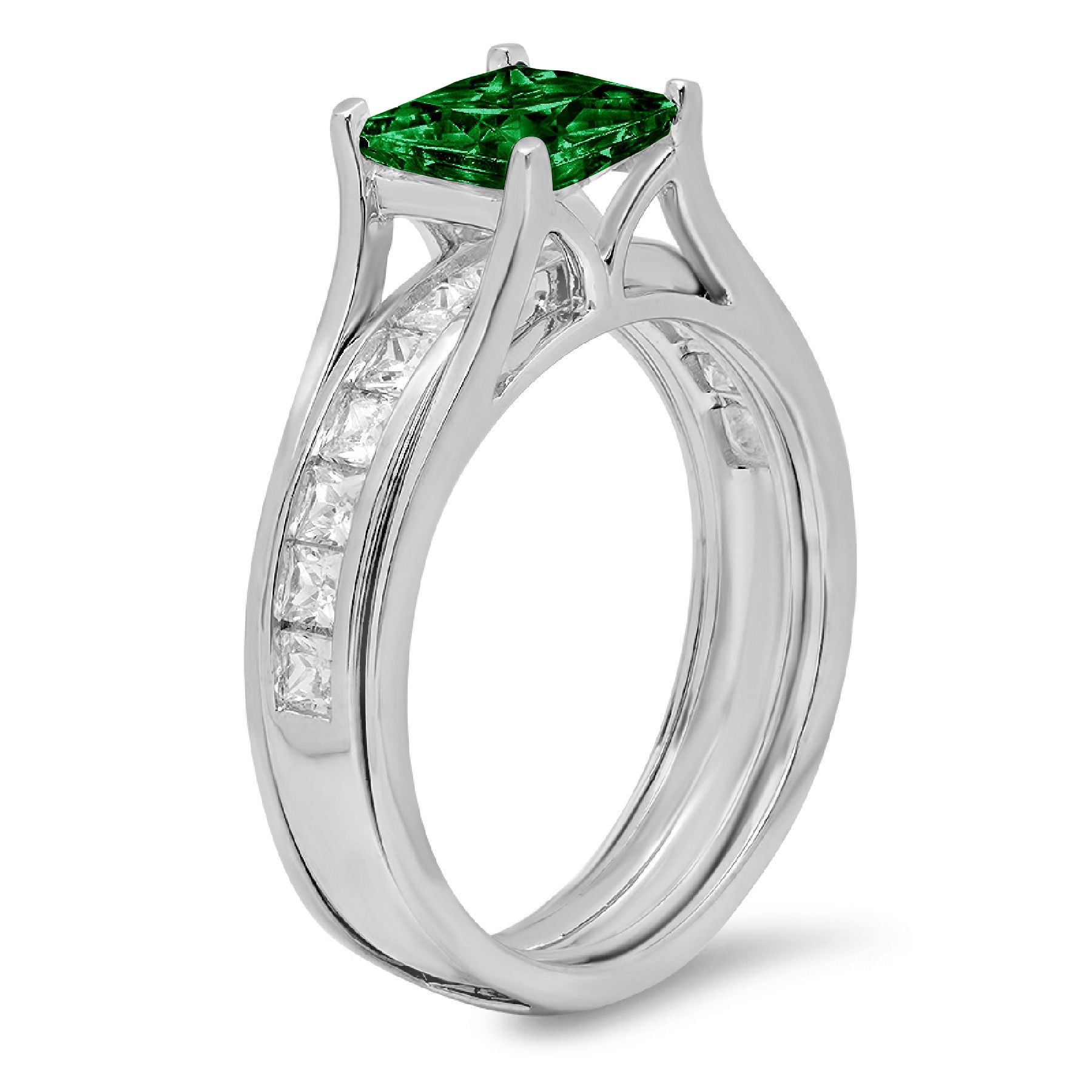 Clara Pucci 18k White Gold Princess Cut 1 5ct Simulated Emerald