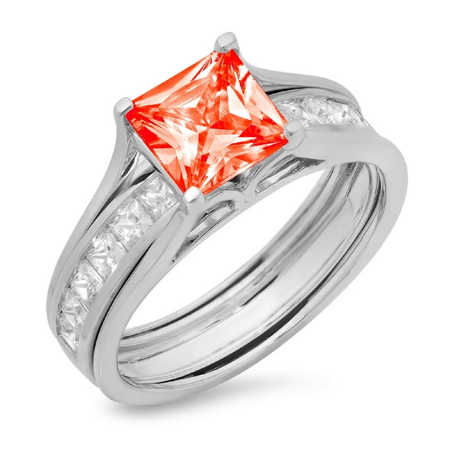 Clara Pucci 18K White Gold Princess Cut 1.5Ct Simulated Red Diamond ...