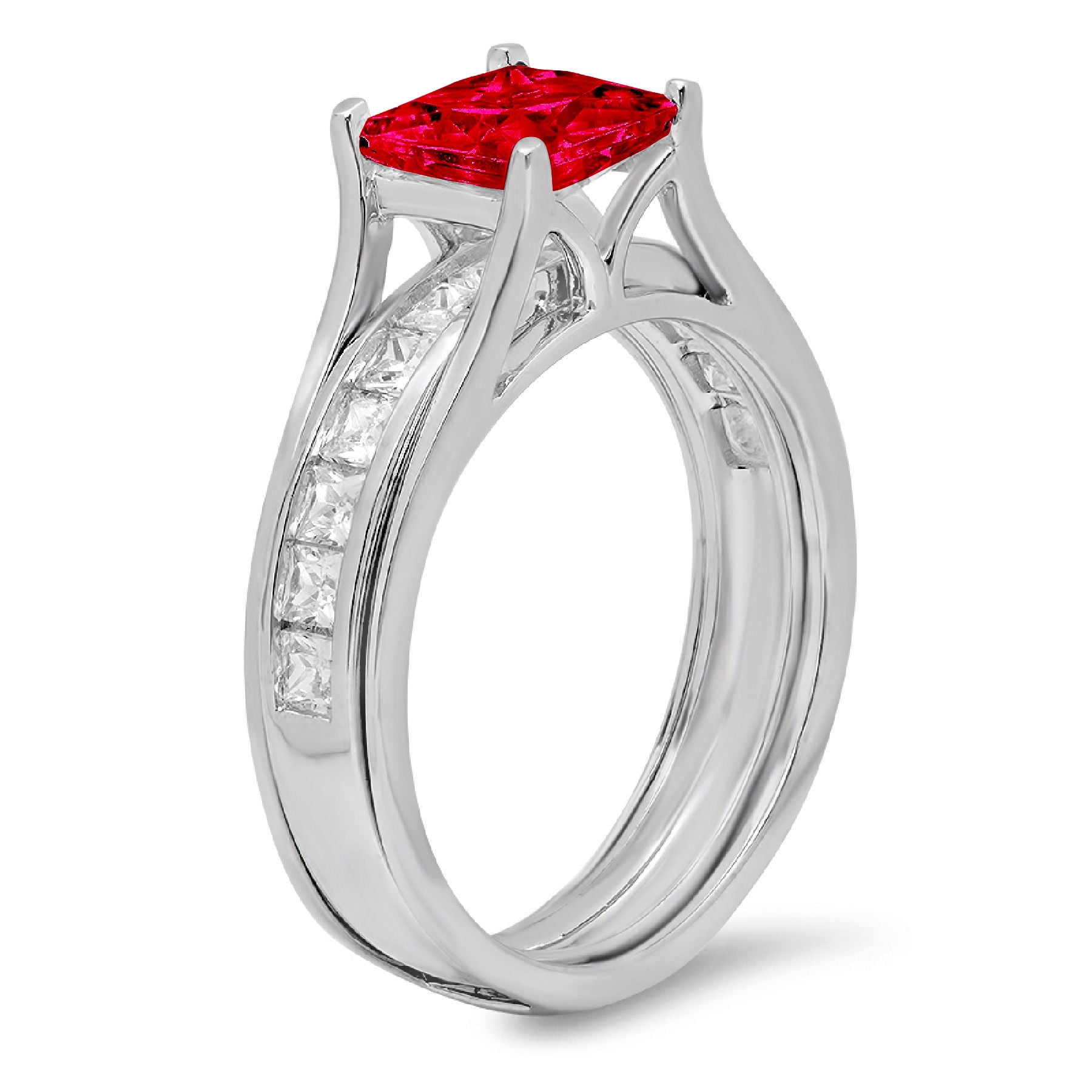 Clara Pucci 18K White Gold Princess Cut 1.5Ct Simulated Ruby Engagement ...