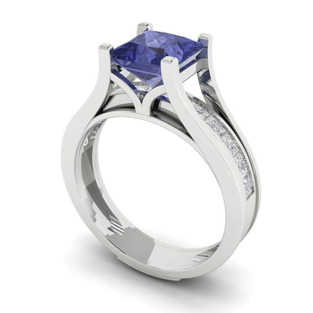 Clara Pucci 18K White Gold Princess Cut 1.5Ct Simulated Tanzanite ...