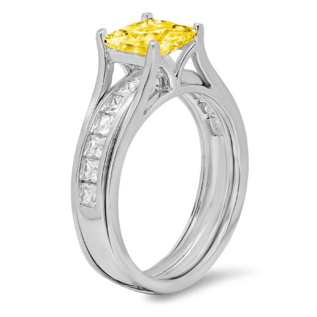 Clara Pucci 18k White Gold Princess Cut 1 5ct Simulated Yellow Diamond