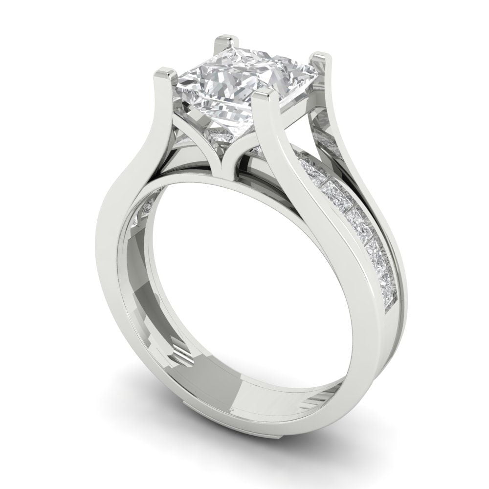 Clara Pucci 18K White Gold Princess Cut 1.5Ct Synthetic Moissanite Engagement Ring + Matching ...
