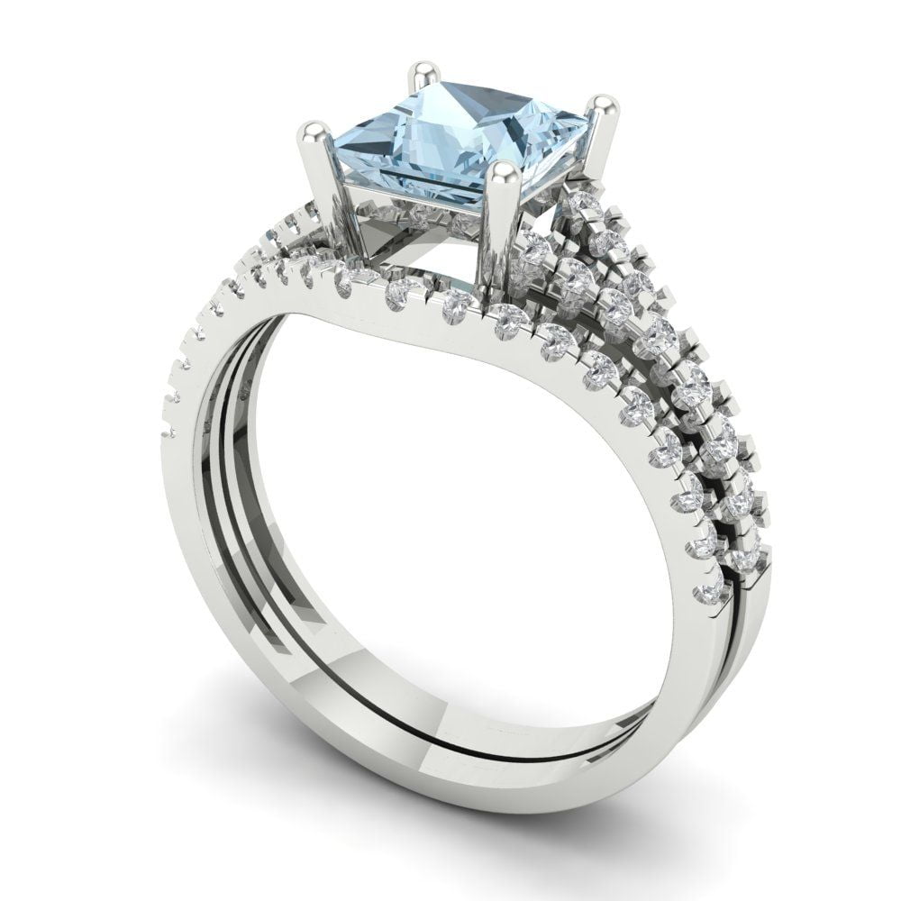 Clara Pucci 18K White Gold Princess Cut 1Ct Natural Aquamarine ...