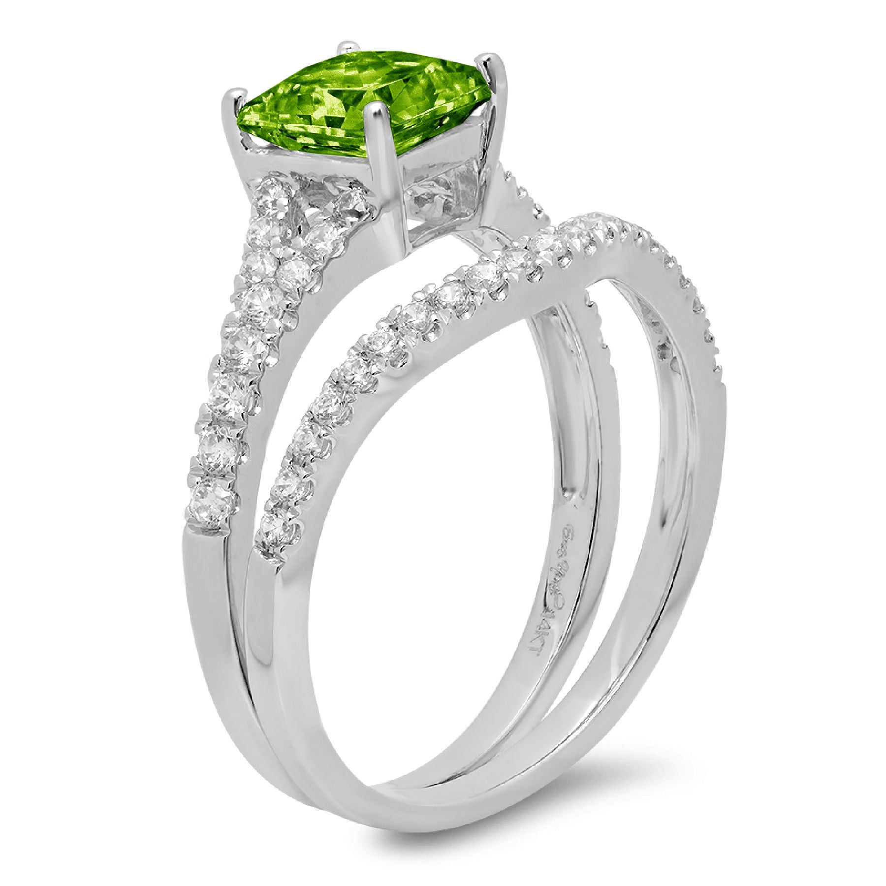 Clara Pucci 18K White Gold Princess Cut 1Ct Natural Peridot Engagement ...