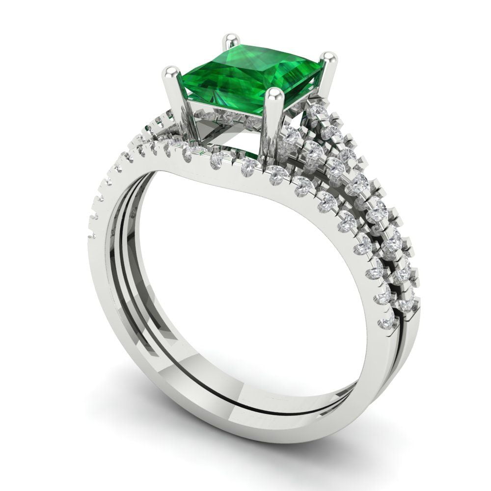 Clara Pucci 18K White Gold Princess Cut 1Ct Simulated Emerald ...
