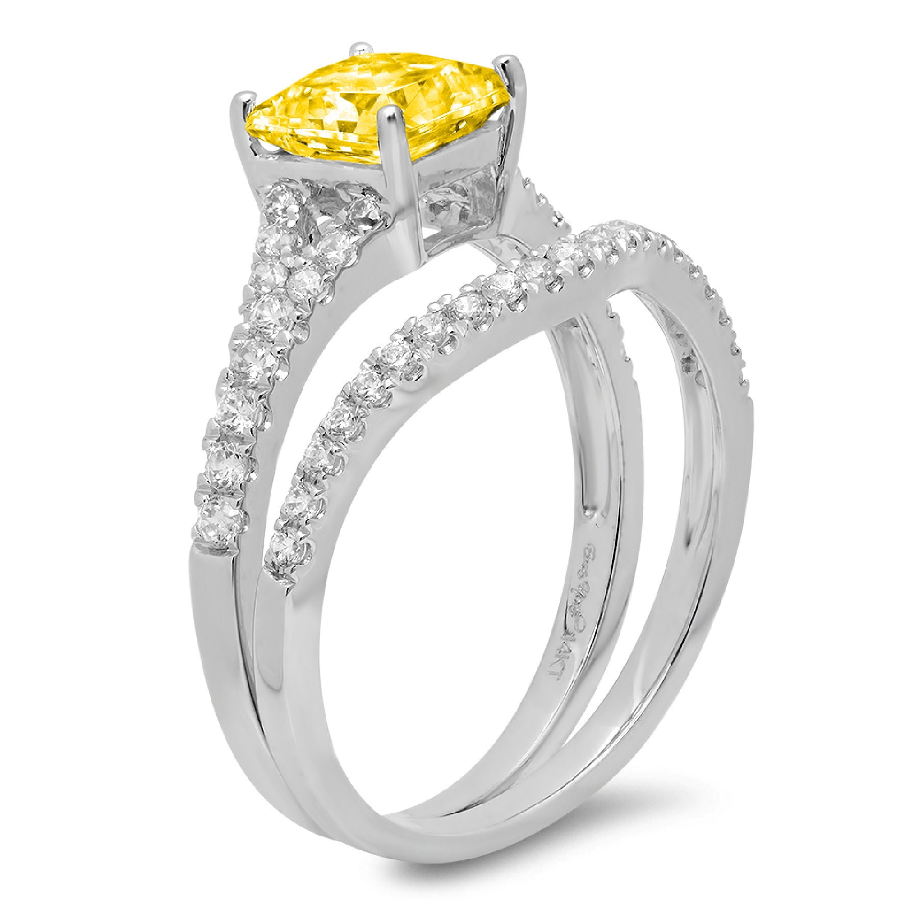Clara Pucci 18k White Gold Princess Cut 1ct Simulated Yellow Diamond