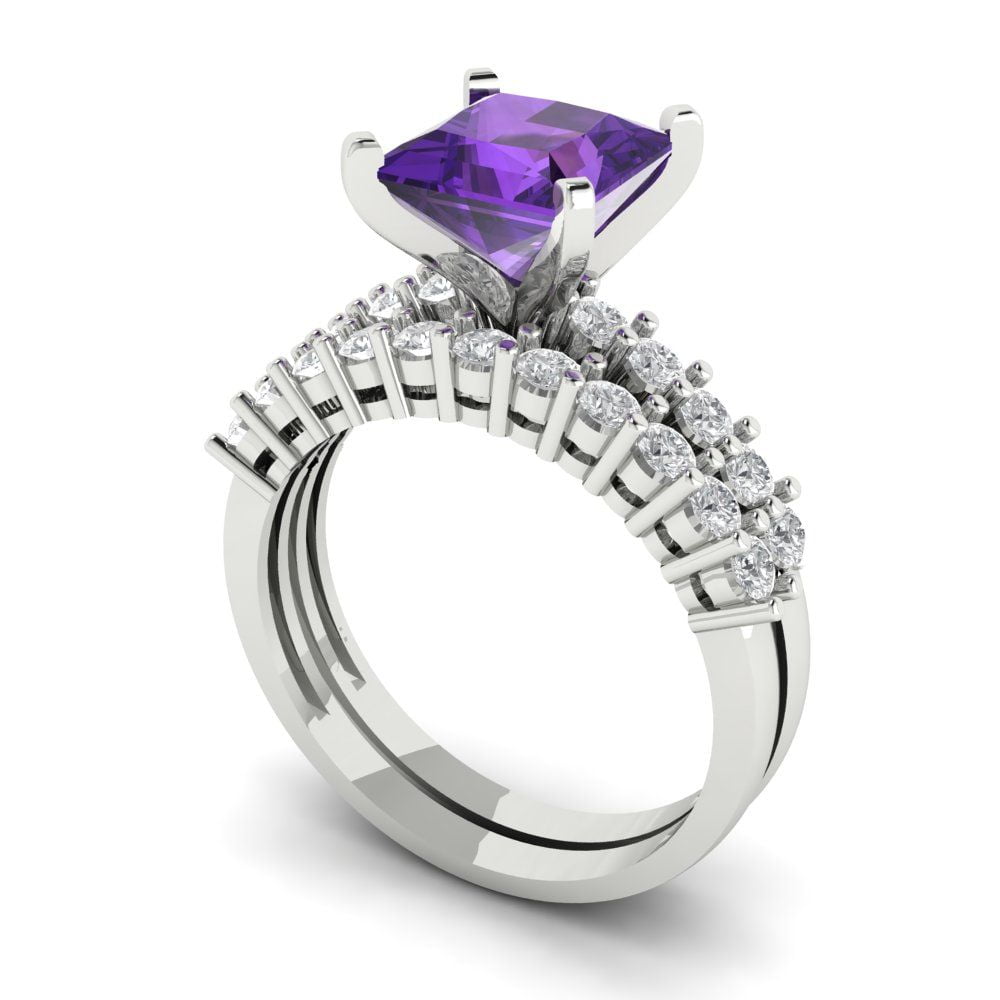 Clara Pucci 18K White Gold Princess Cut 2Ct Natural Amethyst Engagement ...