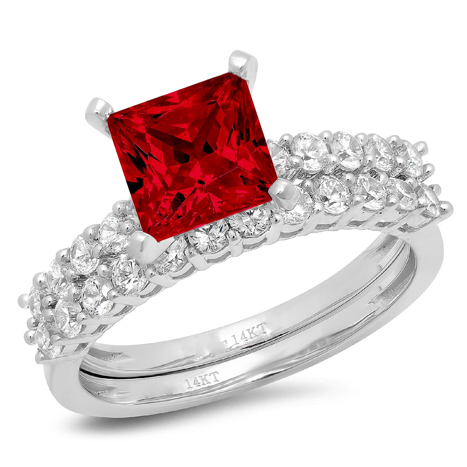 Clara Pucci 18K White Gold Princess Cut 2Ct Natural Garnet Engagement ...