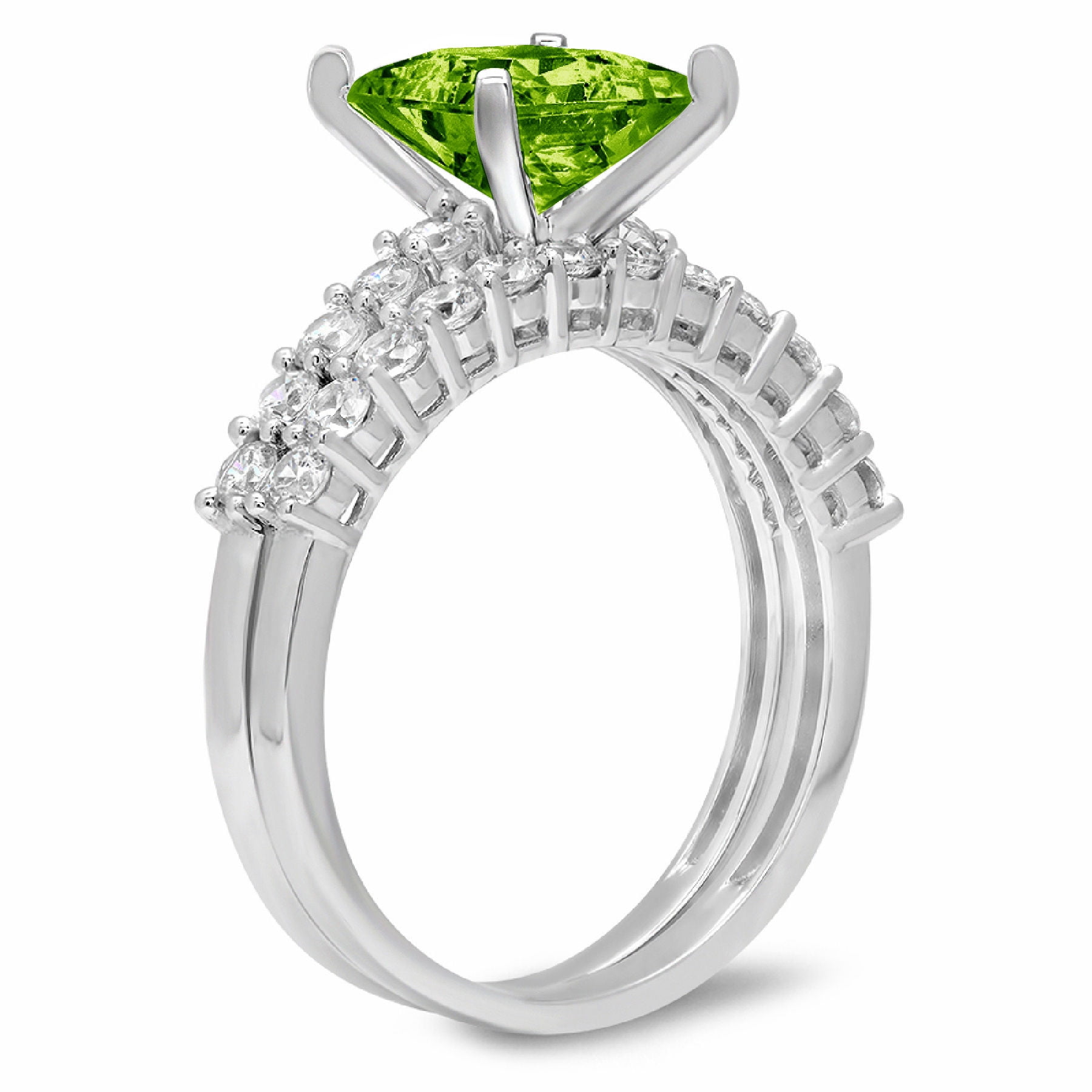 Clara Pucci 18K White Gold Princess Cut 2Ct Natural Peridot Engagement ...