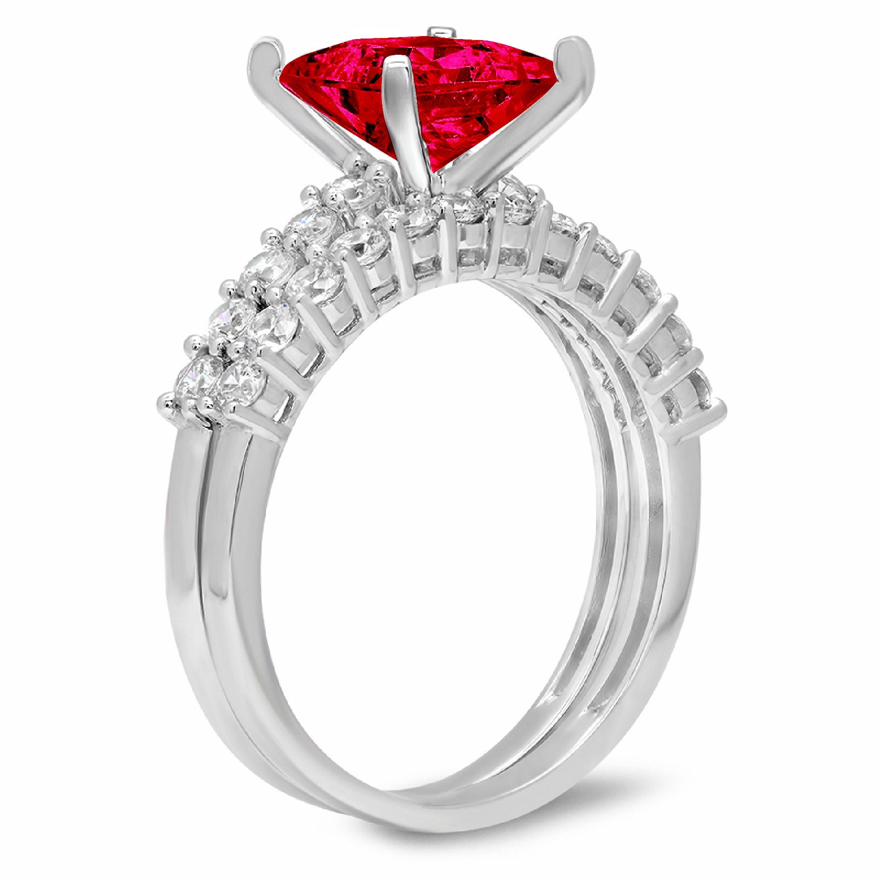 Clara Pucci 18K White Gold Princess Cut 2Ct Simulated Ruby Engagement ...