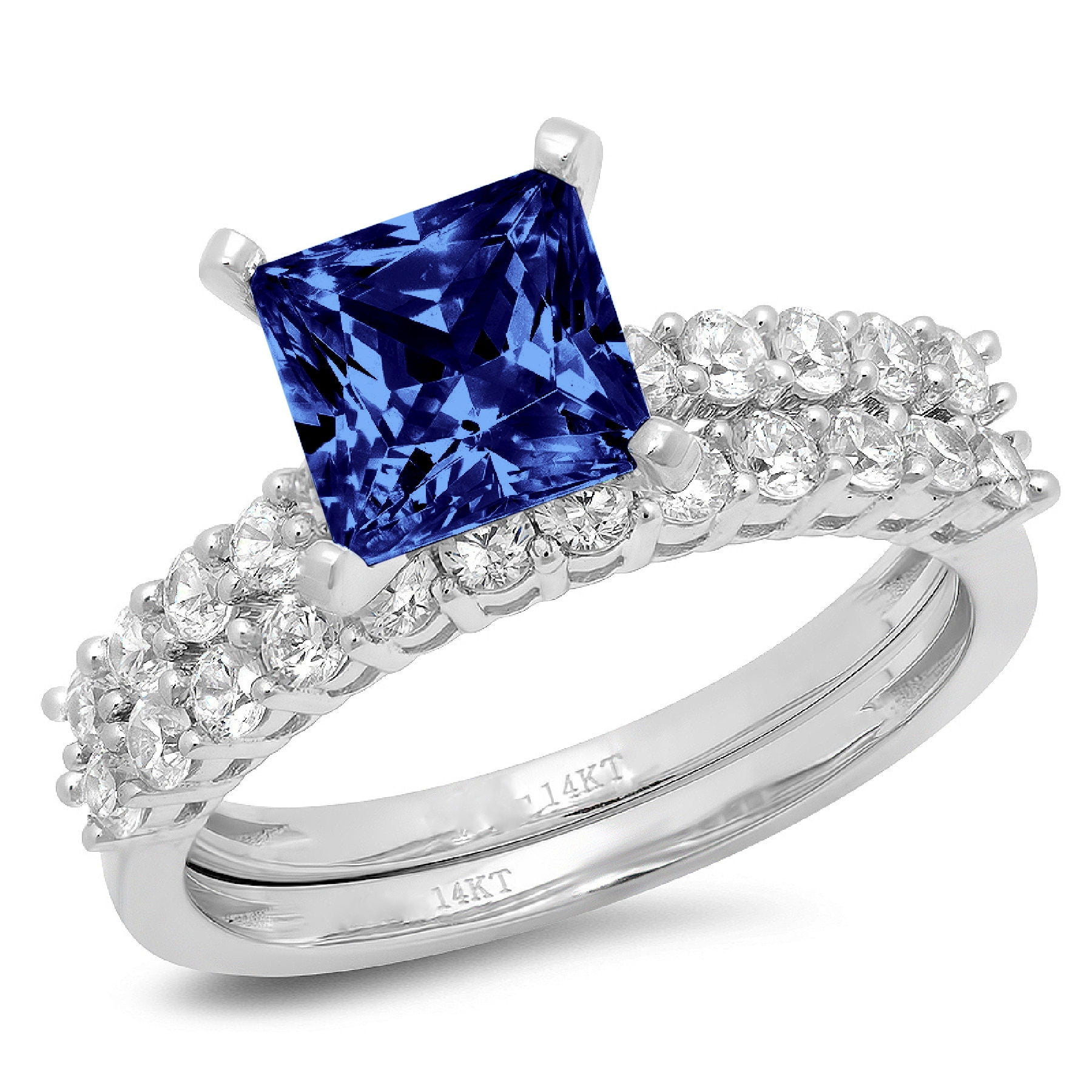 Clara Pucci 18K White Gold Princess Cut 2Ct Simulated Tanzanite ...