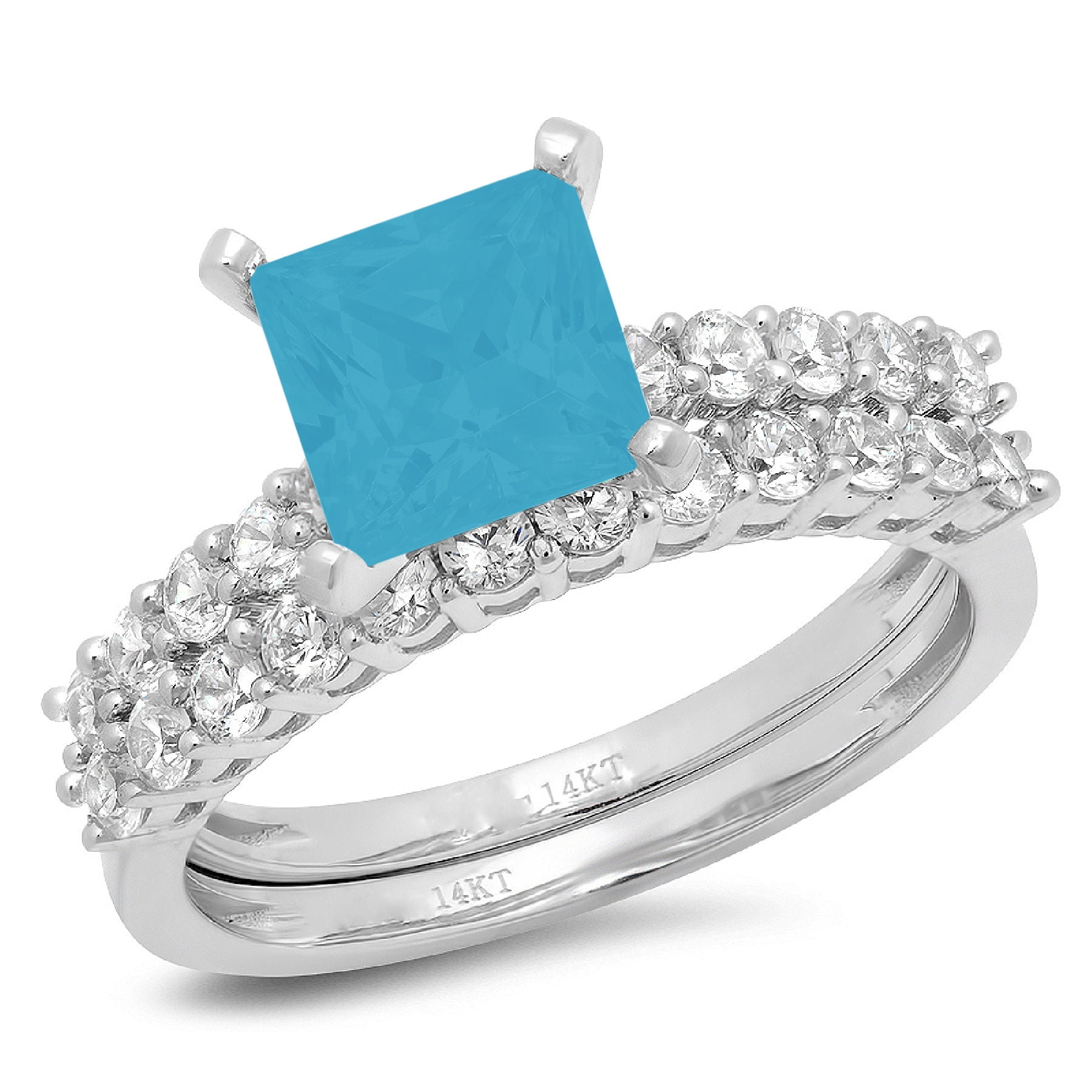 Clara Pucci 18K White Gold Princess Cut 2Ct Simulated Turquoise ...