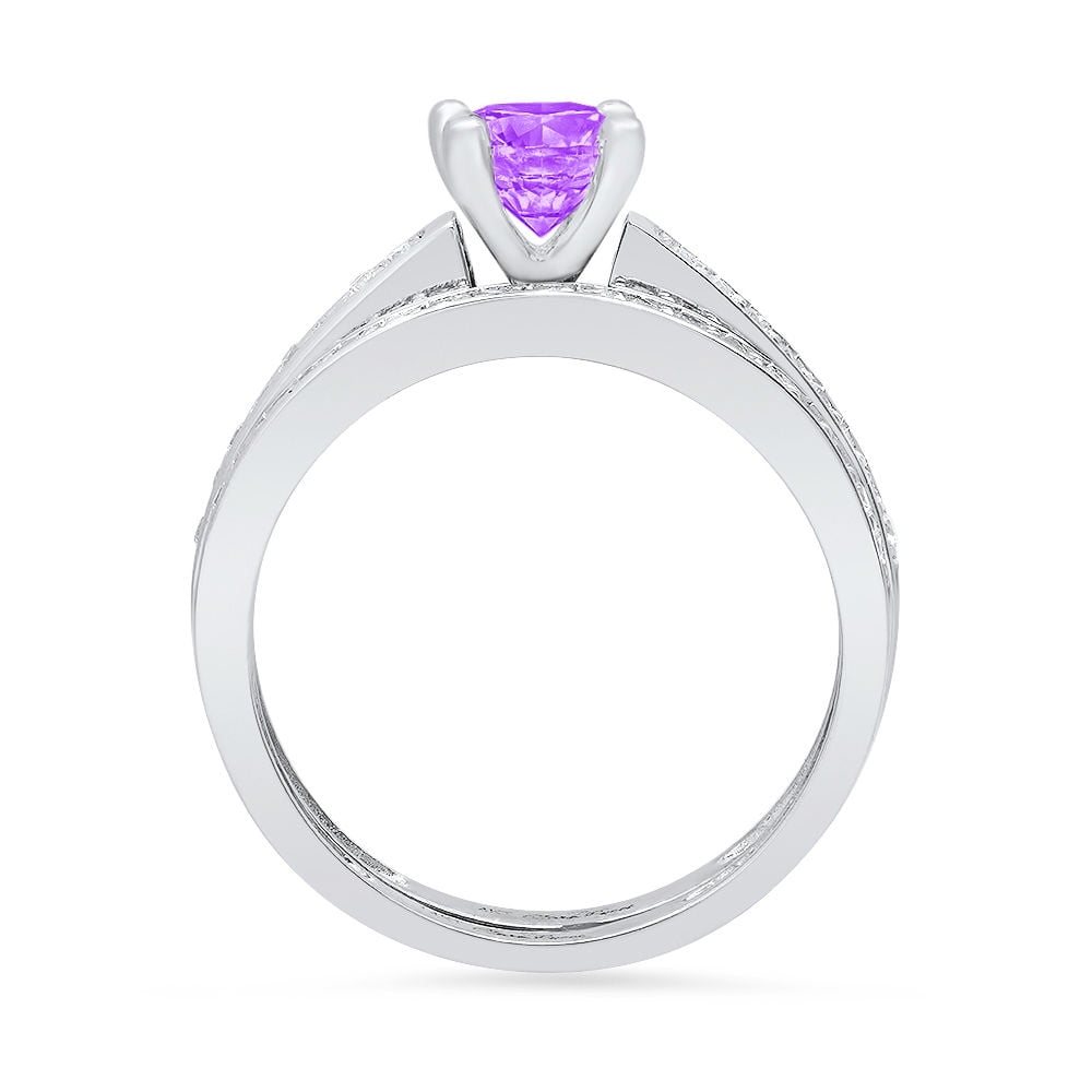Clara Pucci 18K White Gold Round Cut 0.5Ct Natural Amethyst Engagement ...