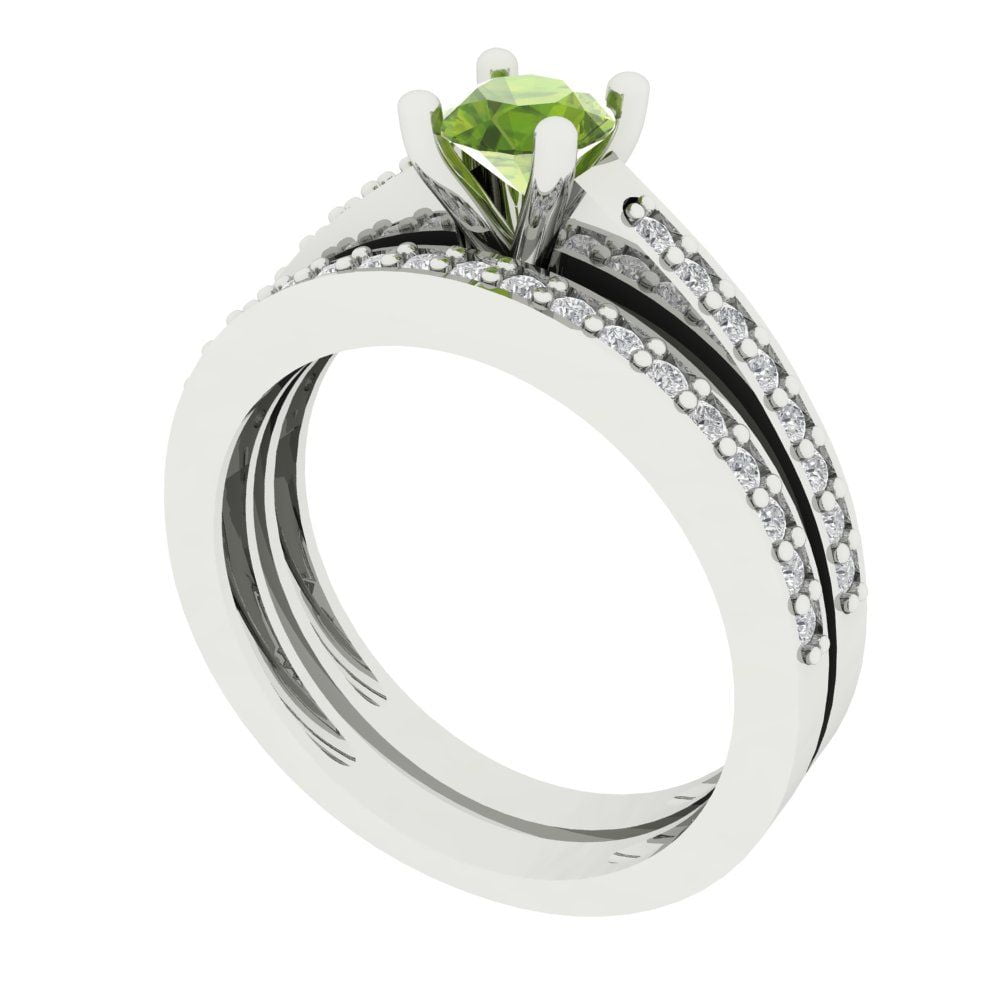 Clara Pucci 18K White Gold Round Cut 0.5Ct Natural Peridot Engagement ...