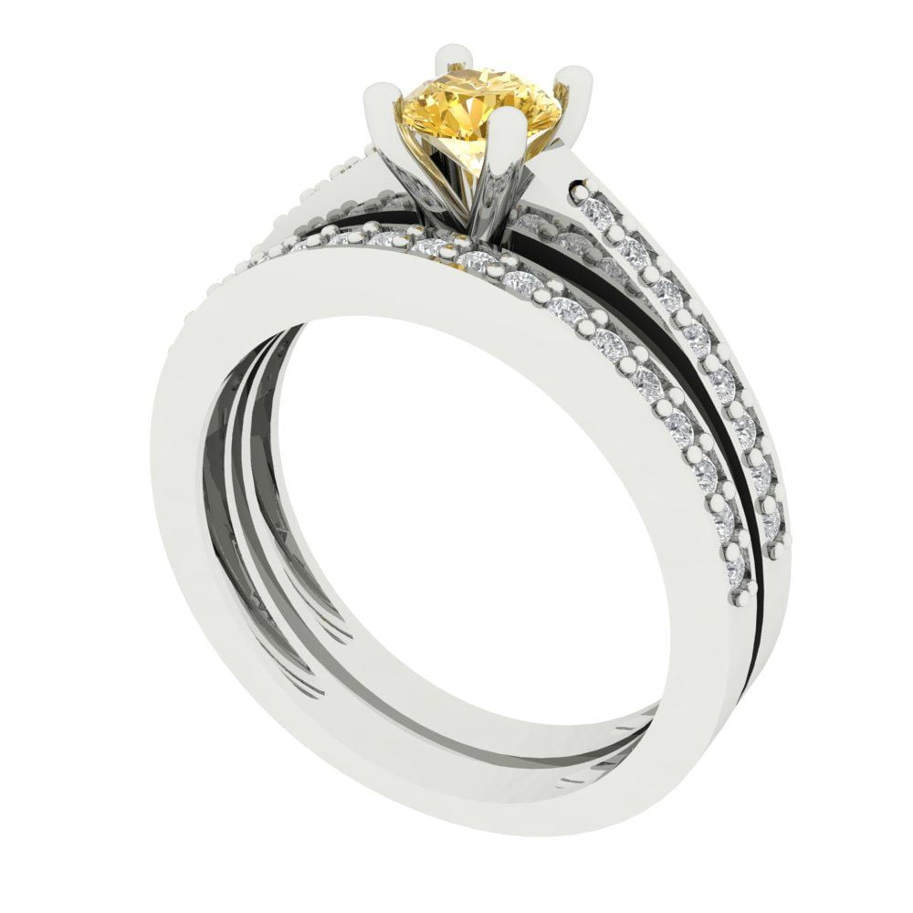 Clara Pucci 18K White Gold Round Cut 0.5Ct Synthetic Yellow Moissanite ...