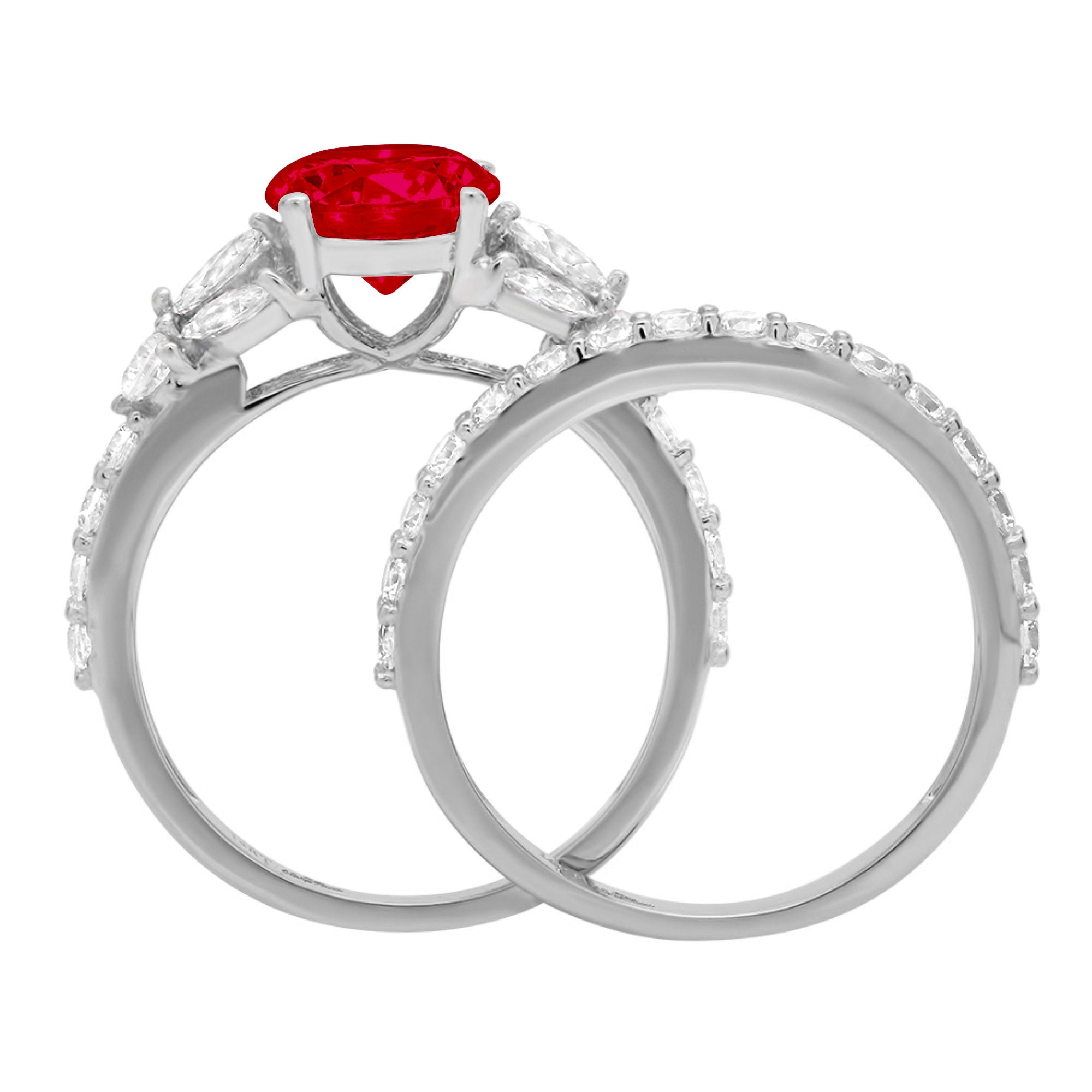 Clara Pucci 18K White Gold Round Cut 1.5Ct Natural Garnet Engagement ...