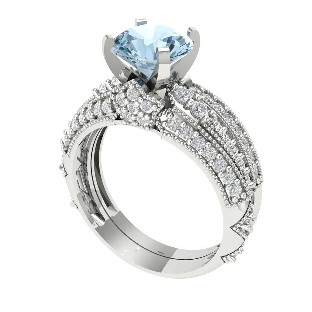 Clara Pucci 18K White Gold Round Cut 1.5Ct Simulated Blue Diamond ...