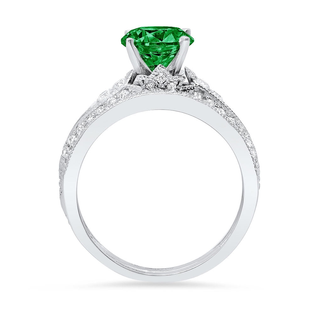 Clara Pucci 18k White Gold Round Cut 1 5ct Simulated Emerald Engagement