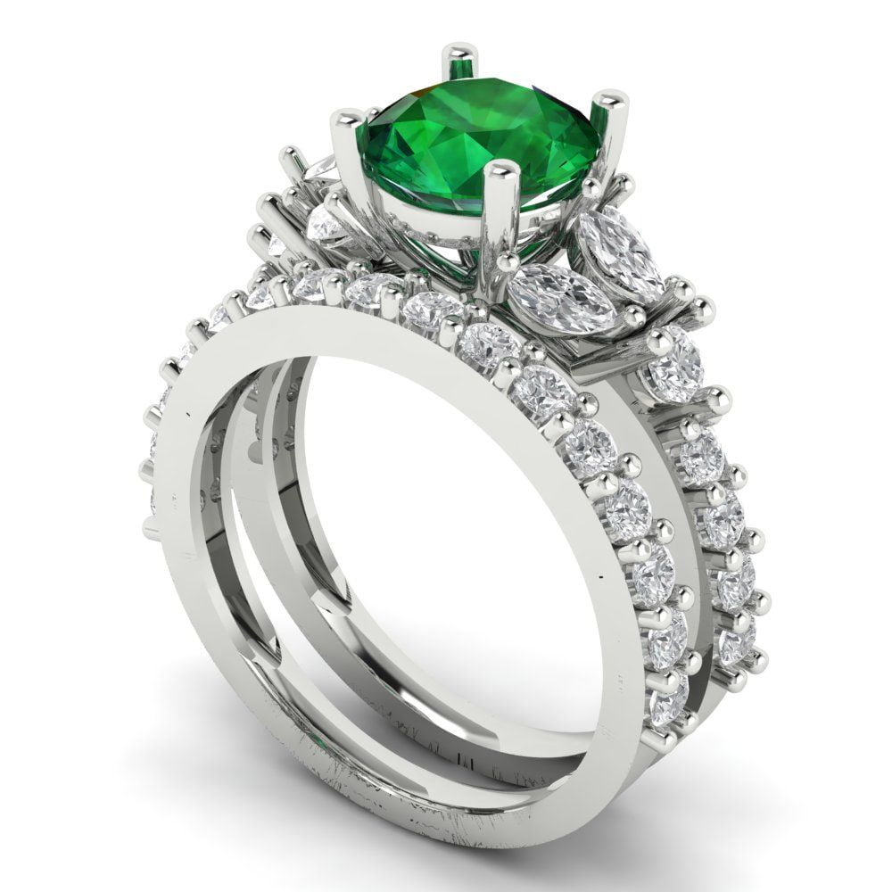 Clara Pucci 18K White Gold Round Cut 1.5Ct Simulated Emerald Engagement ...