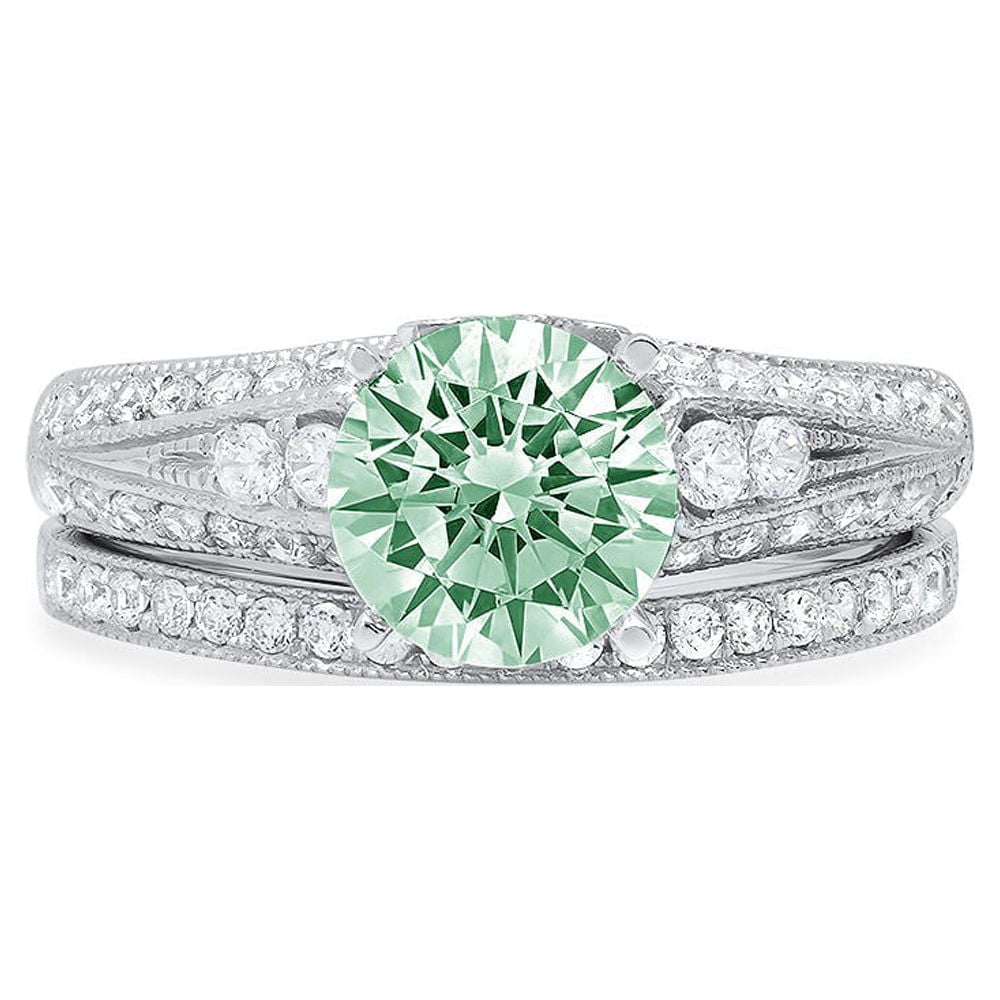 Clara Pucci 18K White Gold Round Cut 1.5Ct Simulated Green Diamond ...