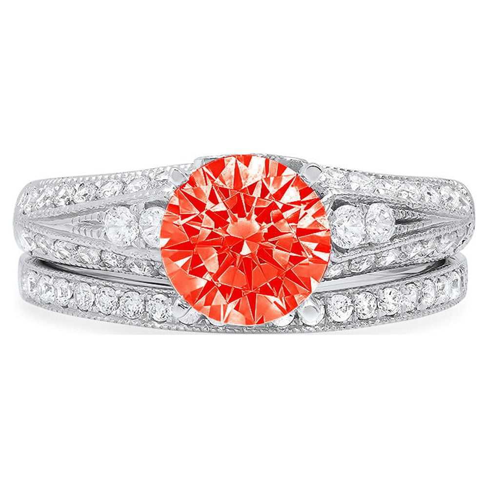 Clara Pucci 18K White Gold Round Cut 1.5Ct Simulated Red Diamond ...