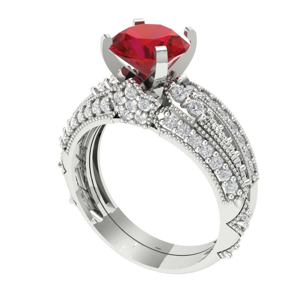 Clara Pucci 18K White Gold Round Cut 1.5Ct Simulated Ruby Engagement ...
