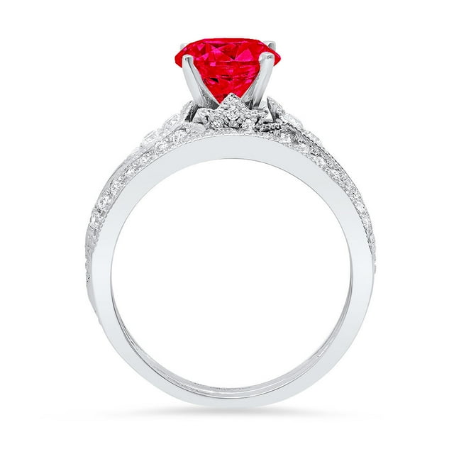 Clara Pucci 18K White Gold Round Cut 1.5Ct Simulated Ruby Engagement ...