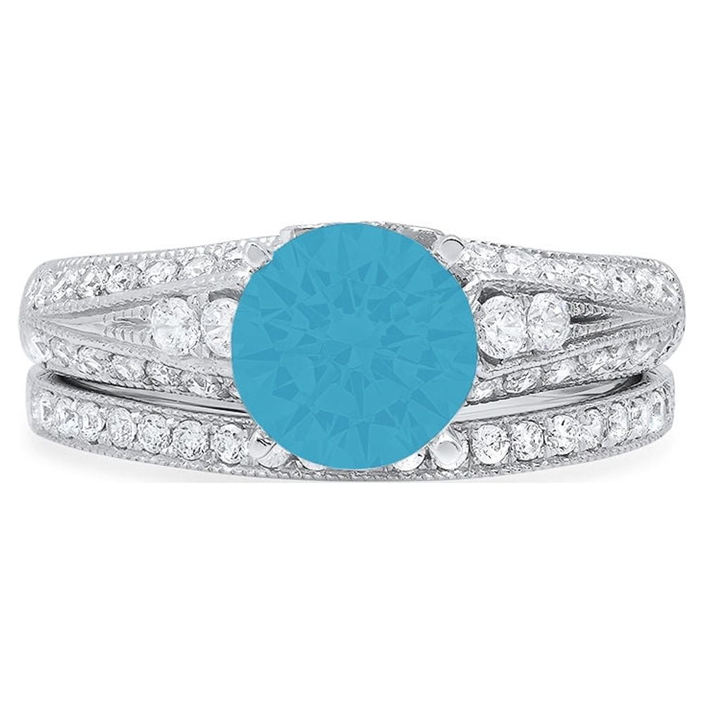 Clara Pucci 18K White Gold Round Cut 1.5Ct Simulated Turquoise ...