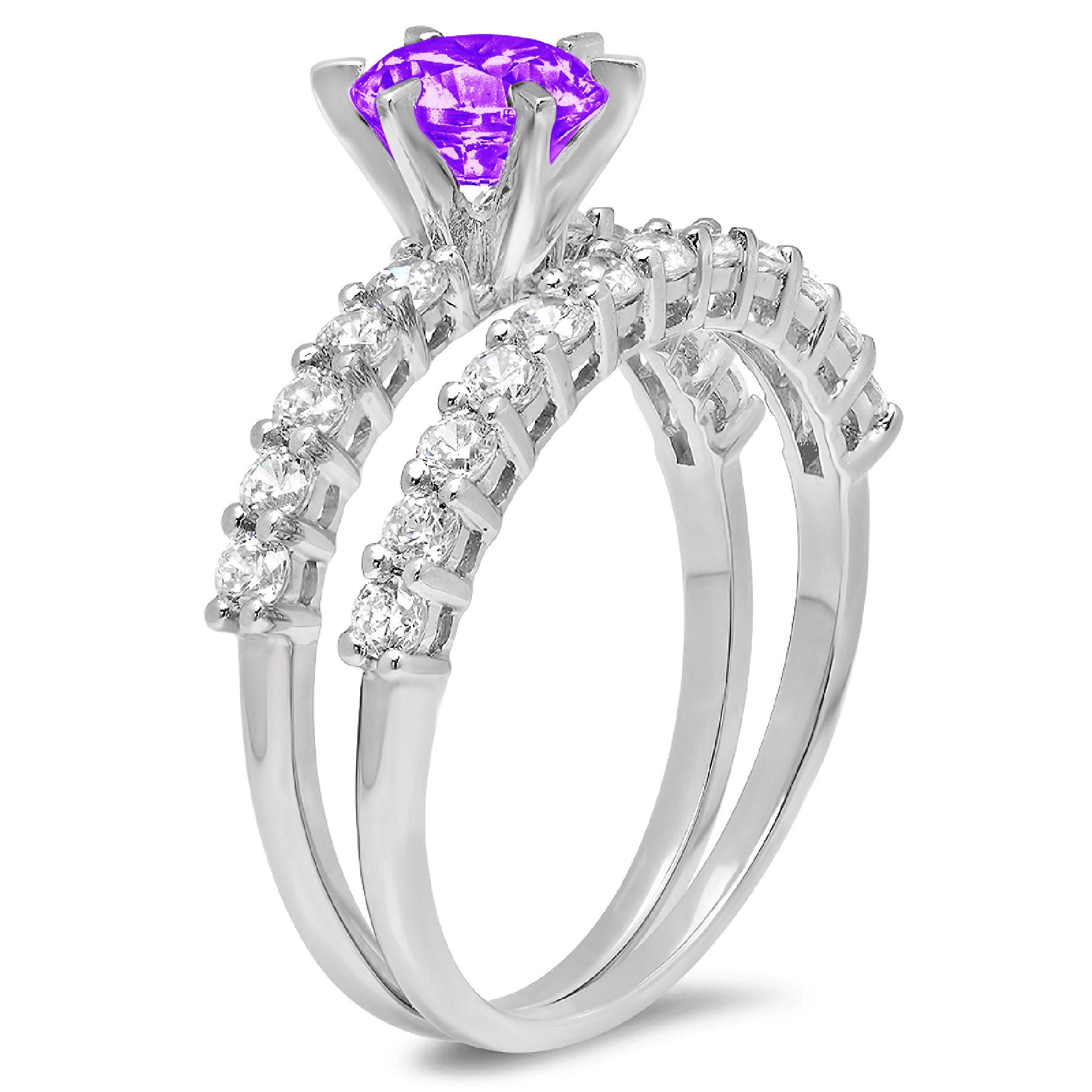 Clara Pucci 18K White Gold Round Cut 1Ct Natural Amethyst Engagement ...