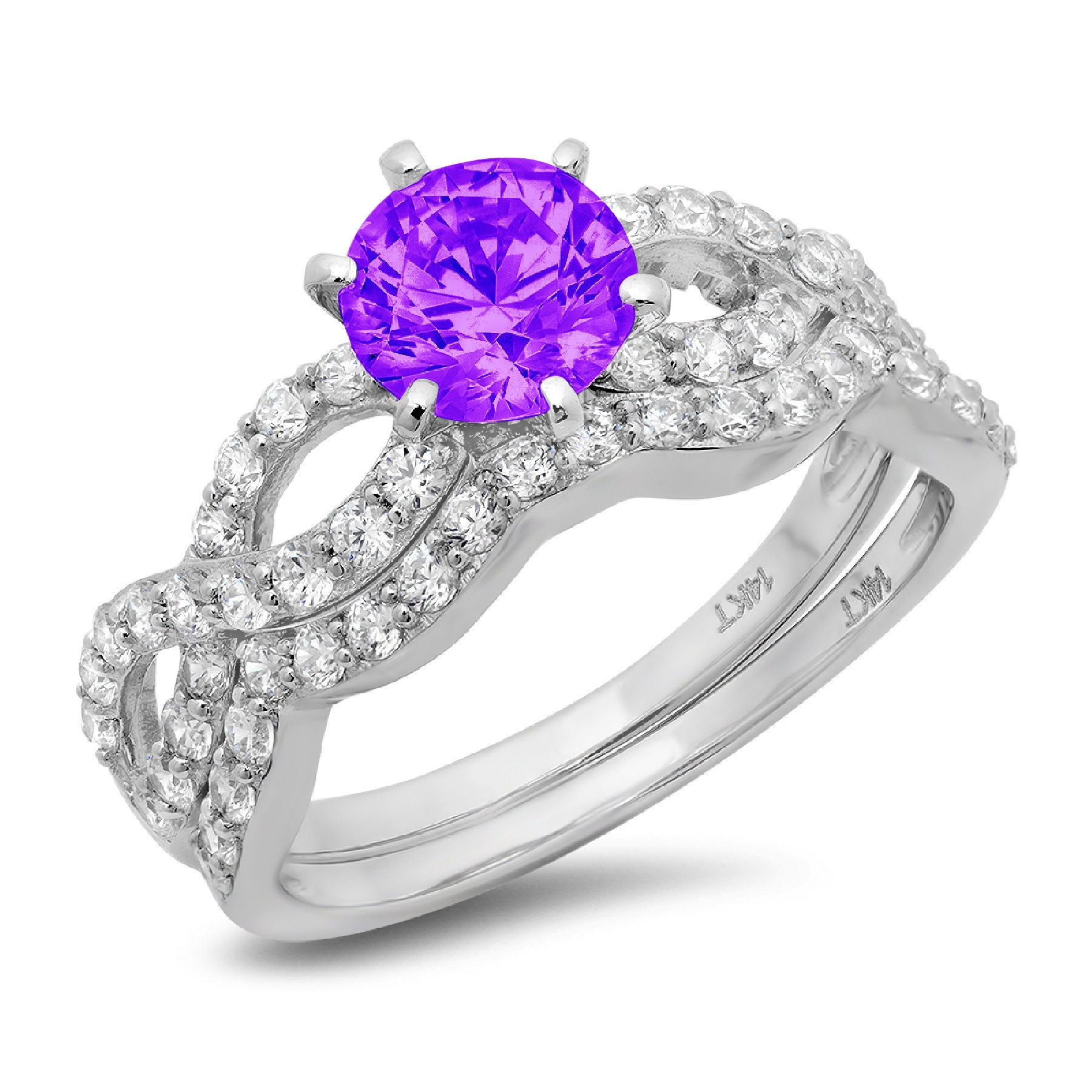 Clara Pucci 18K White Gold Round Cut 1Ct Natural Amethyst Engagement ...