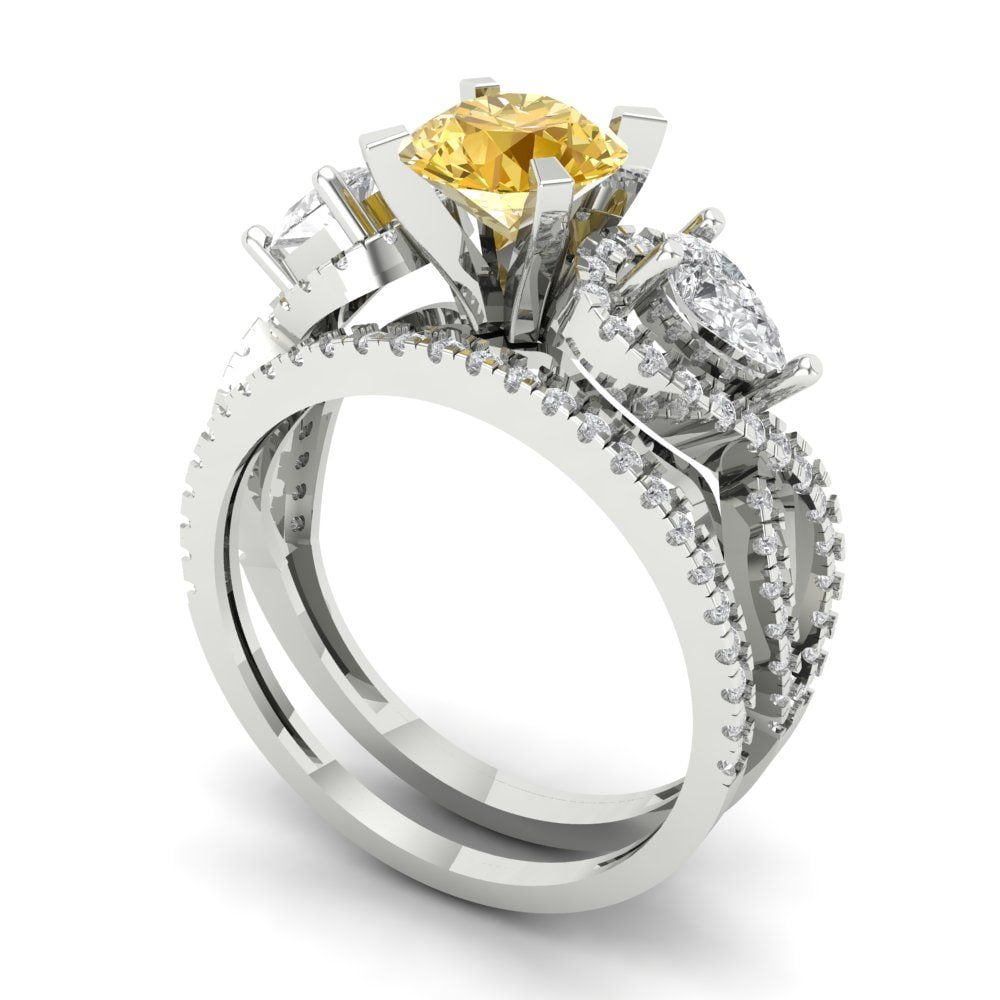 Clara Pucci 18K White Gold Round Cut 1Ct Natural Citrine Engagement ...