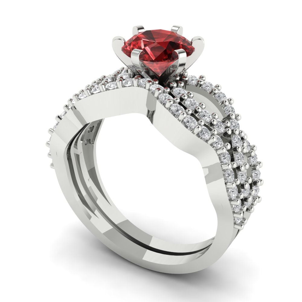 Clara Pucci 18K White Gold Round Cut 1Ct Natural Garnet Engagement Ring ...